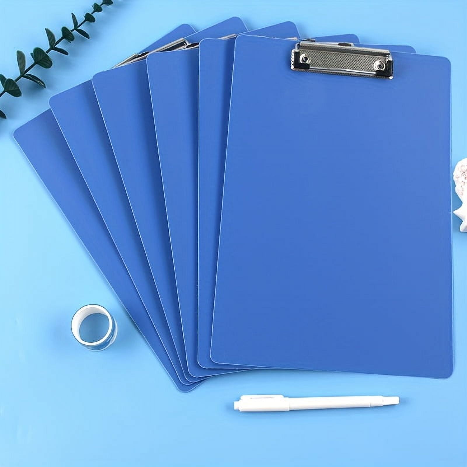 6-Pack of A4 Blue Plastic Clipboards with Subtle Clips - Thick Board ...