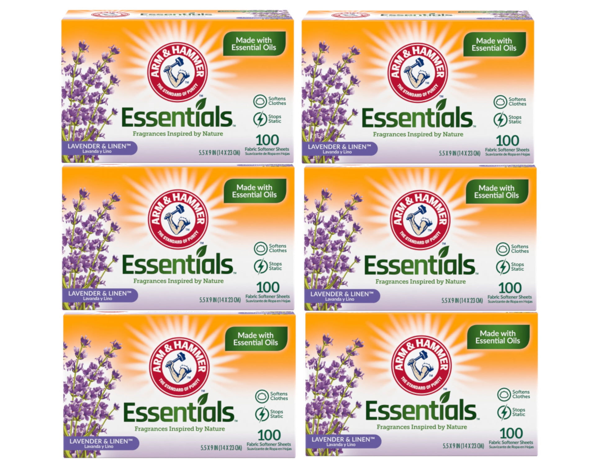 6 Pack of Arm & Hammer Fabric Softener Dryer Sheets, Lavender & Linen ...