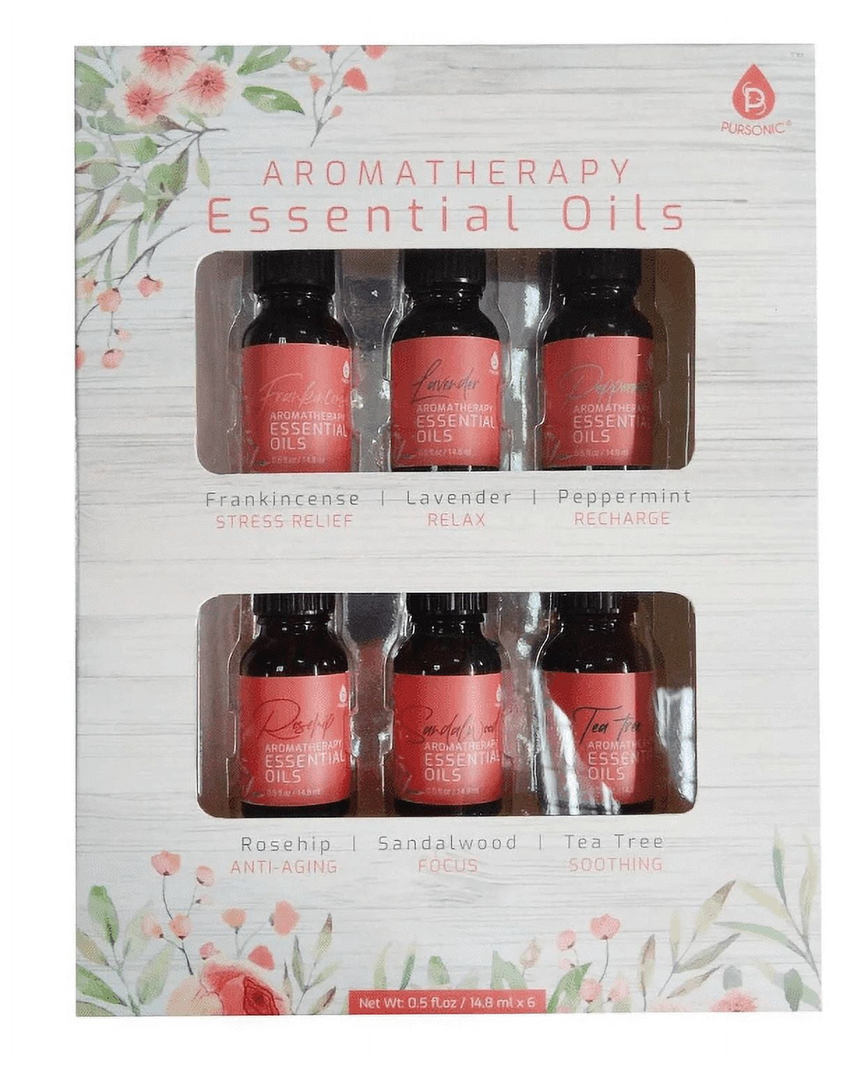 6 Pack of Aromatherapy Essential Oils by Pursonic - Walmart.com