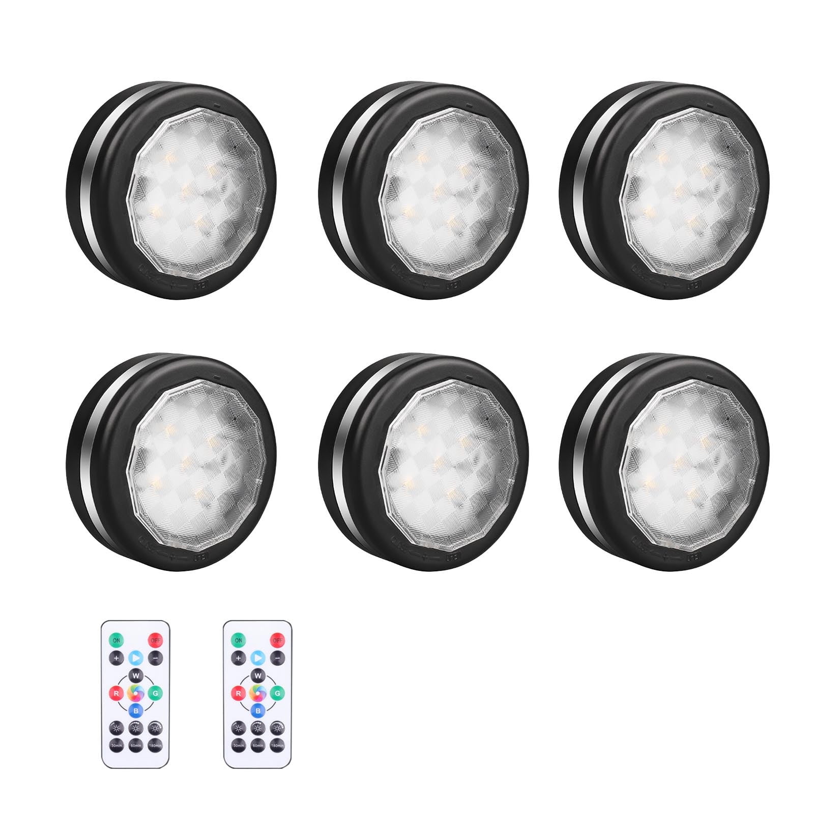 6 - Pack of Color - Changing LED Puck Lights with Remote and Timing ...