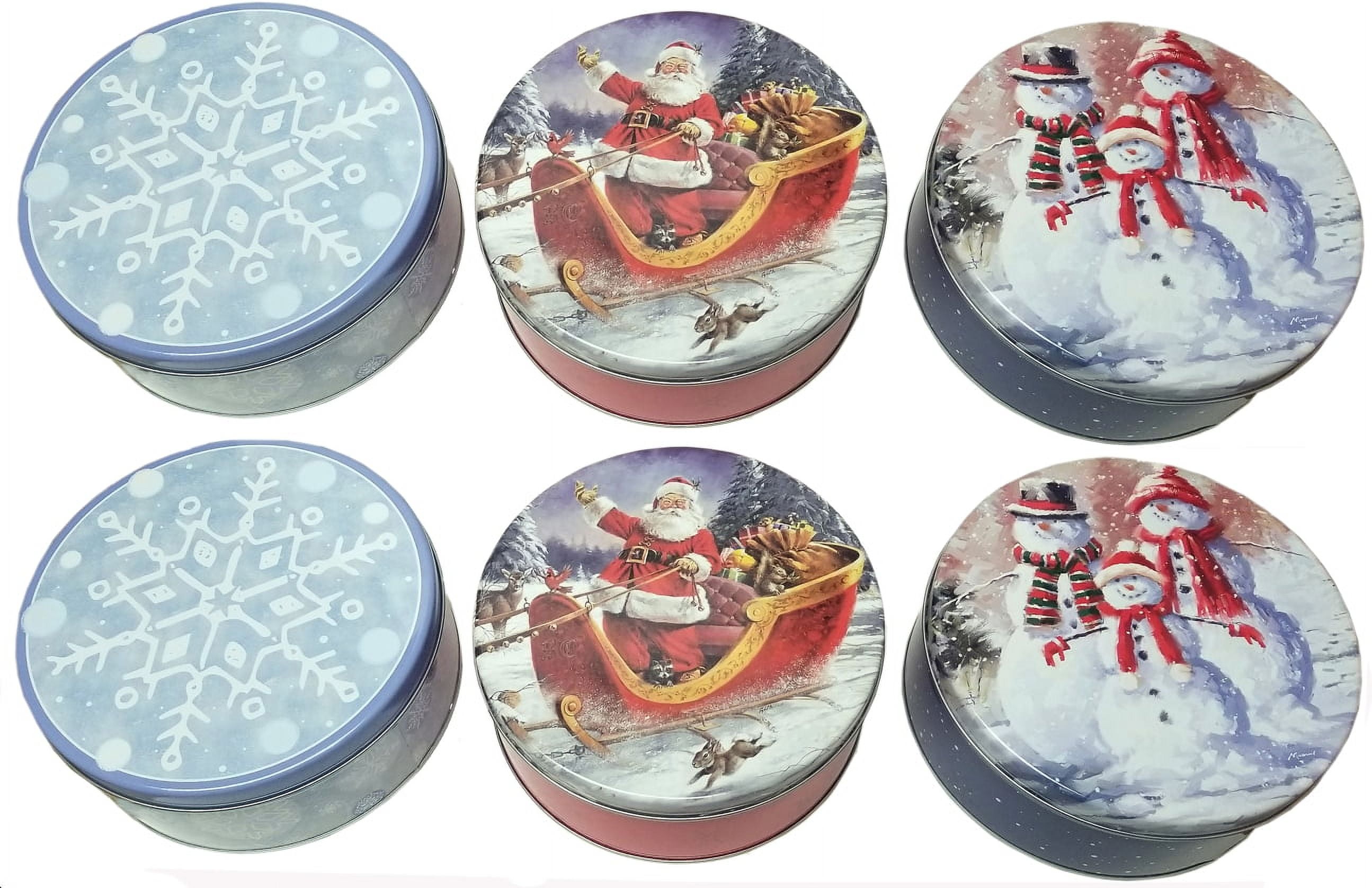 6 Pack of Holiday Round Cookie Tins - 2 of each design in the pack ...
