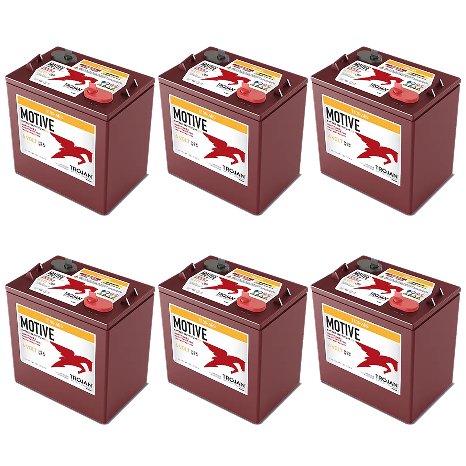 6 Pack of Trojan T105-AES 6V Superior Deep Cycling VRLA AGM Batteries ...