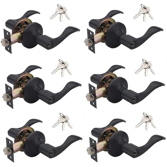 6 Pack of Wave Lever Keyed Entry Door Lock/Door Knob Hardware Handle ...