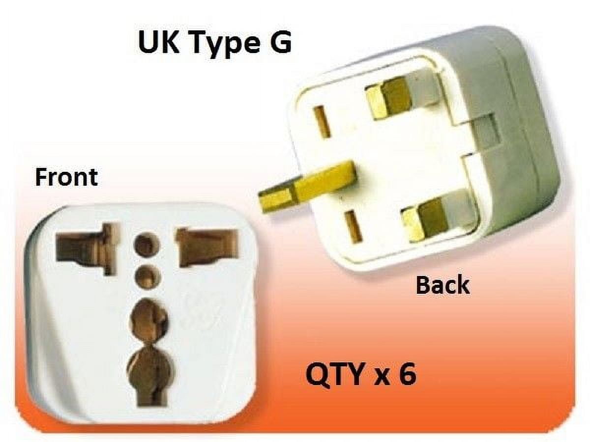 6 Pack of White US USA To UK Ireland UAE British 3 Pin Square Plug ...