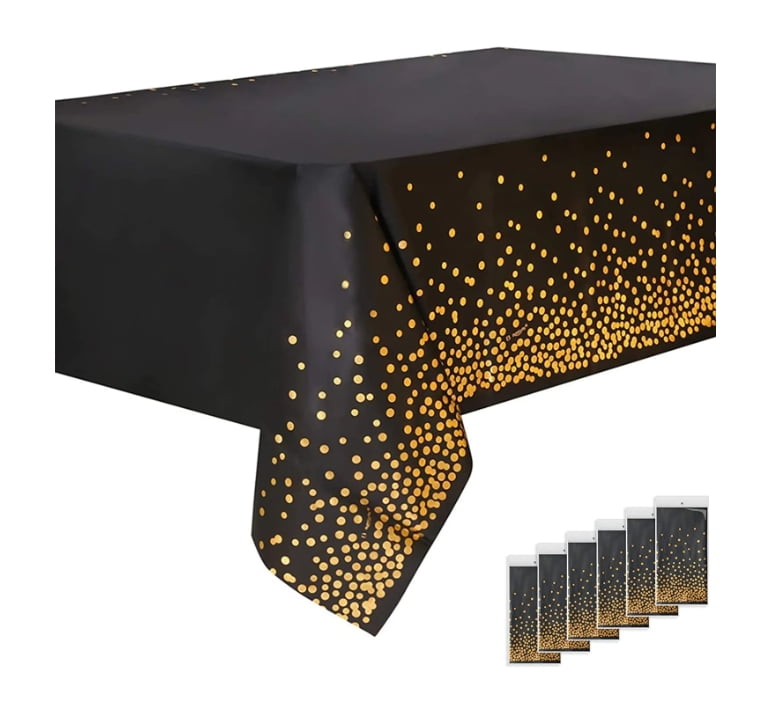 6 Packaging Black and Gold Plastic Tablecloth,54 inch x108 inch ...