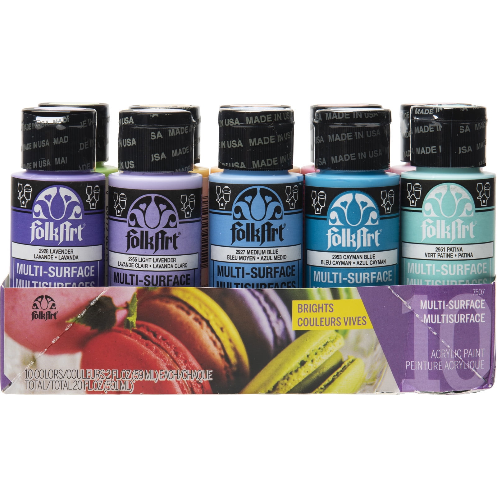 6 Packs: 10 ct. (60 total) FolkArt® Brights Multi-Surface Acrylic Paint ...