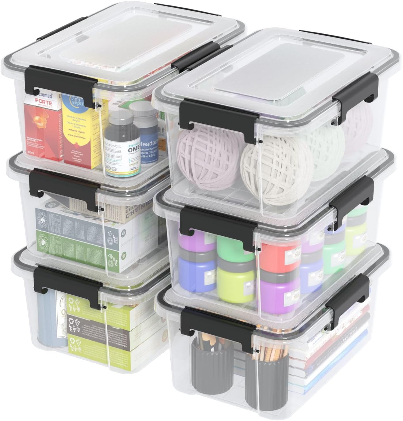 6 Packs 12 Quart WeatherPro Plastic Storage Bins with Lids, Stackable ...