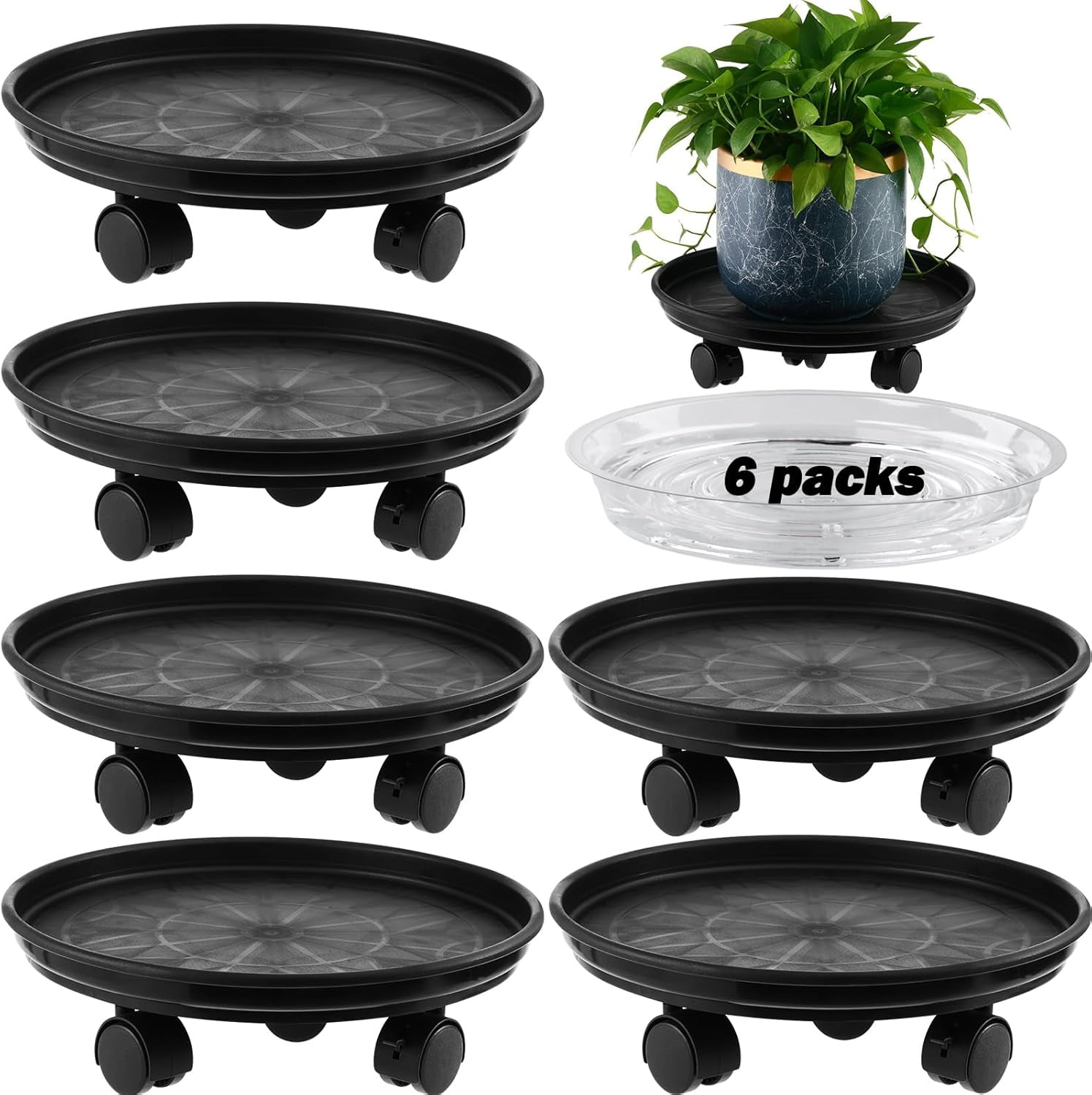 6 Packs 15” Extra-large Plant Caddy Plant Saucers on Wheels Rolling ...
