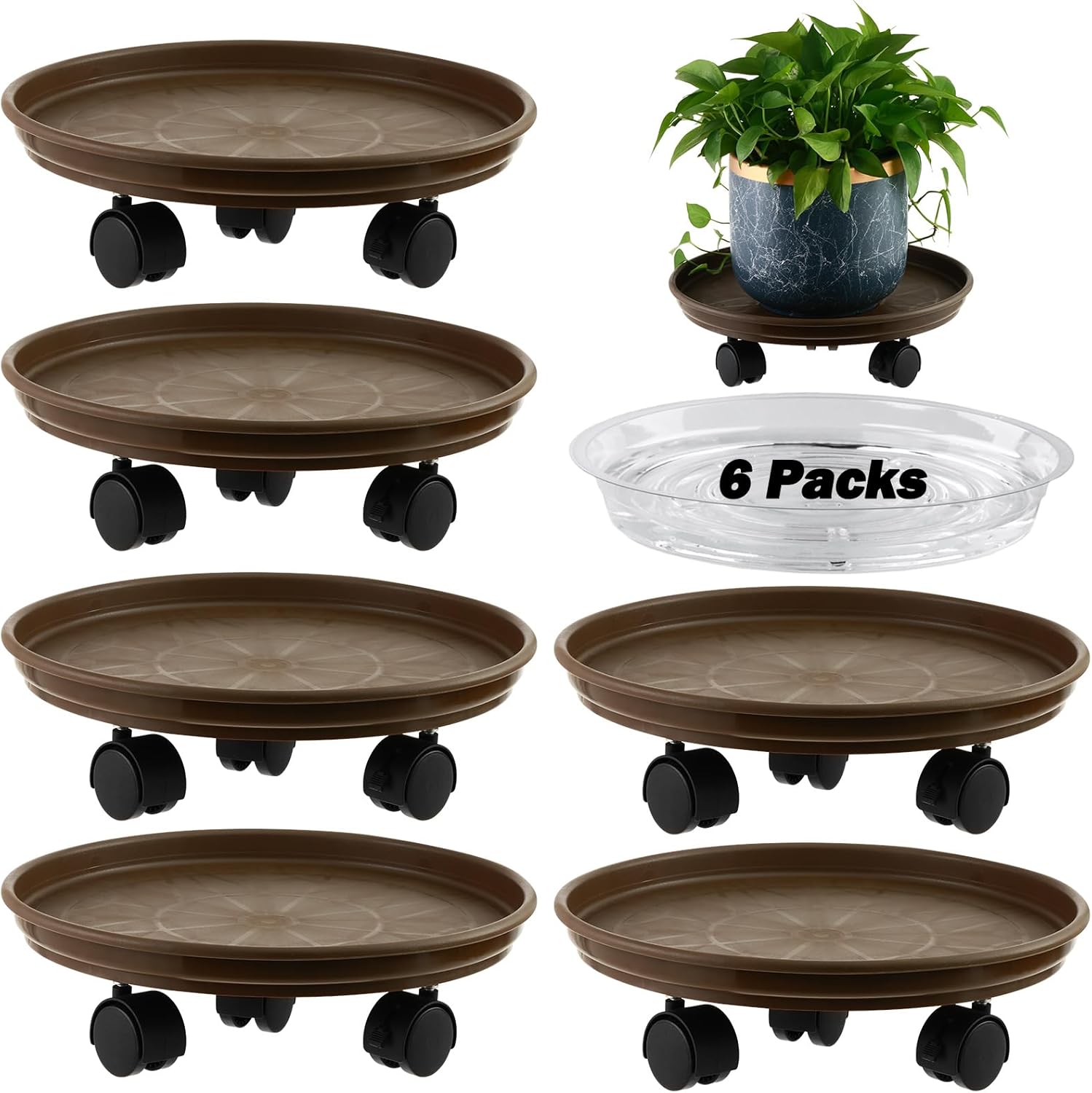 6 Packs 15” Extra-large Plant Caddy Plant Saucers on Wheels Rolling ...