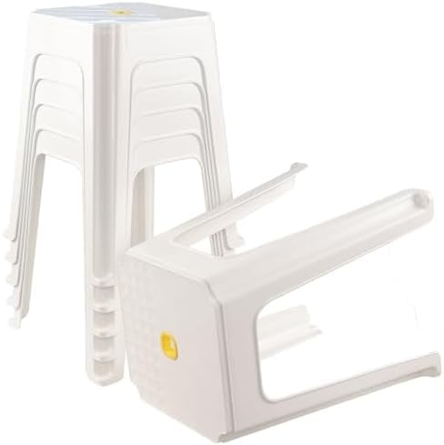 6 Packs 18.7 Inch Plastic Stackable Stools Chair, White Backless ...