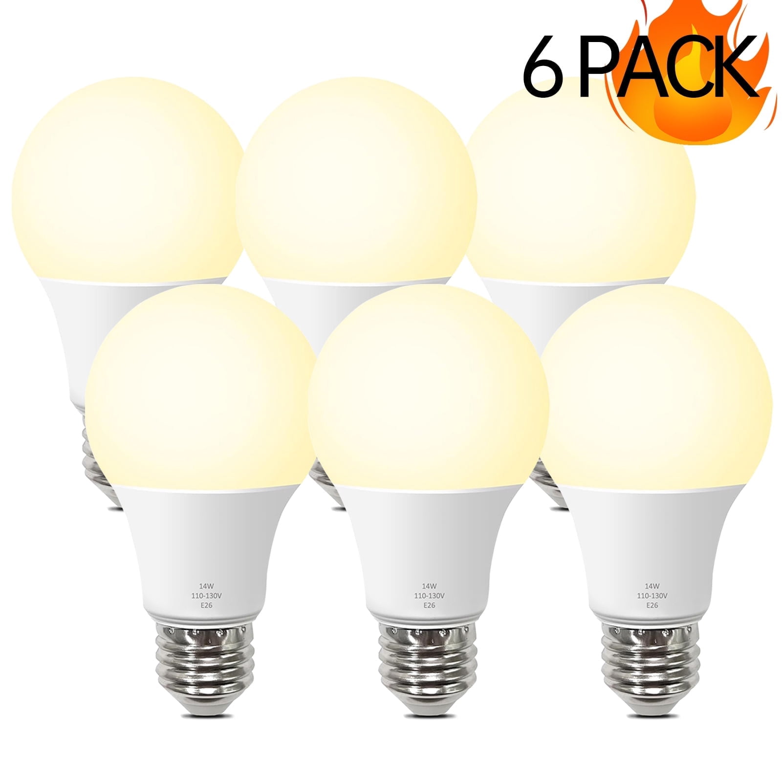 6 Packs 2700K A19 E26 LED Bulb, 60 Watts Equivalent LED Bulb, A19 ...