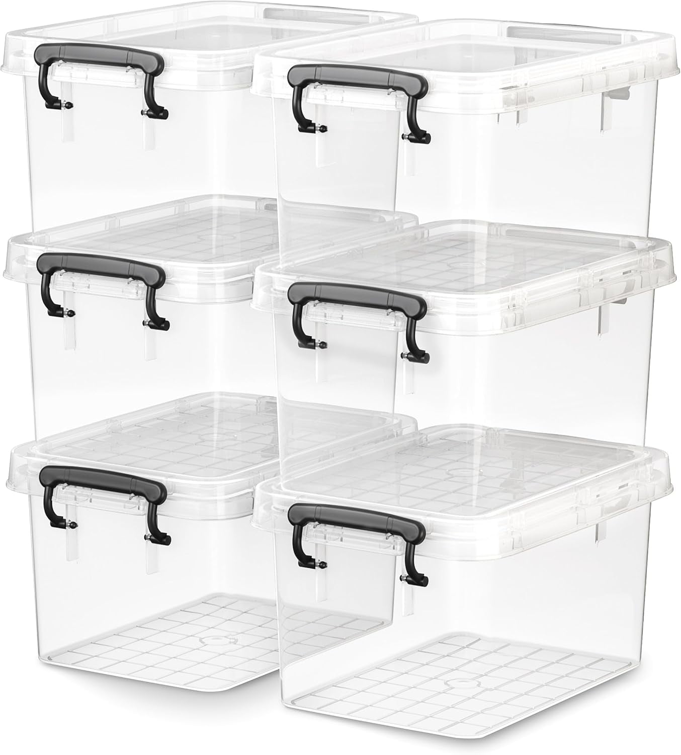 6 Packs 3.5 QT Small Storage Bins with Black Handle Clear Plastic Bins ...