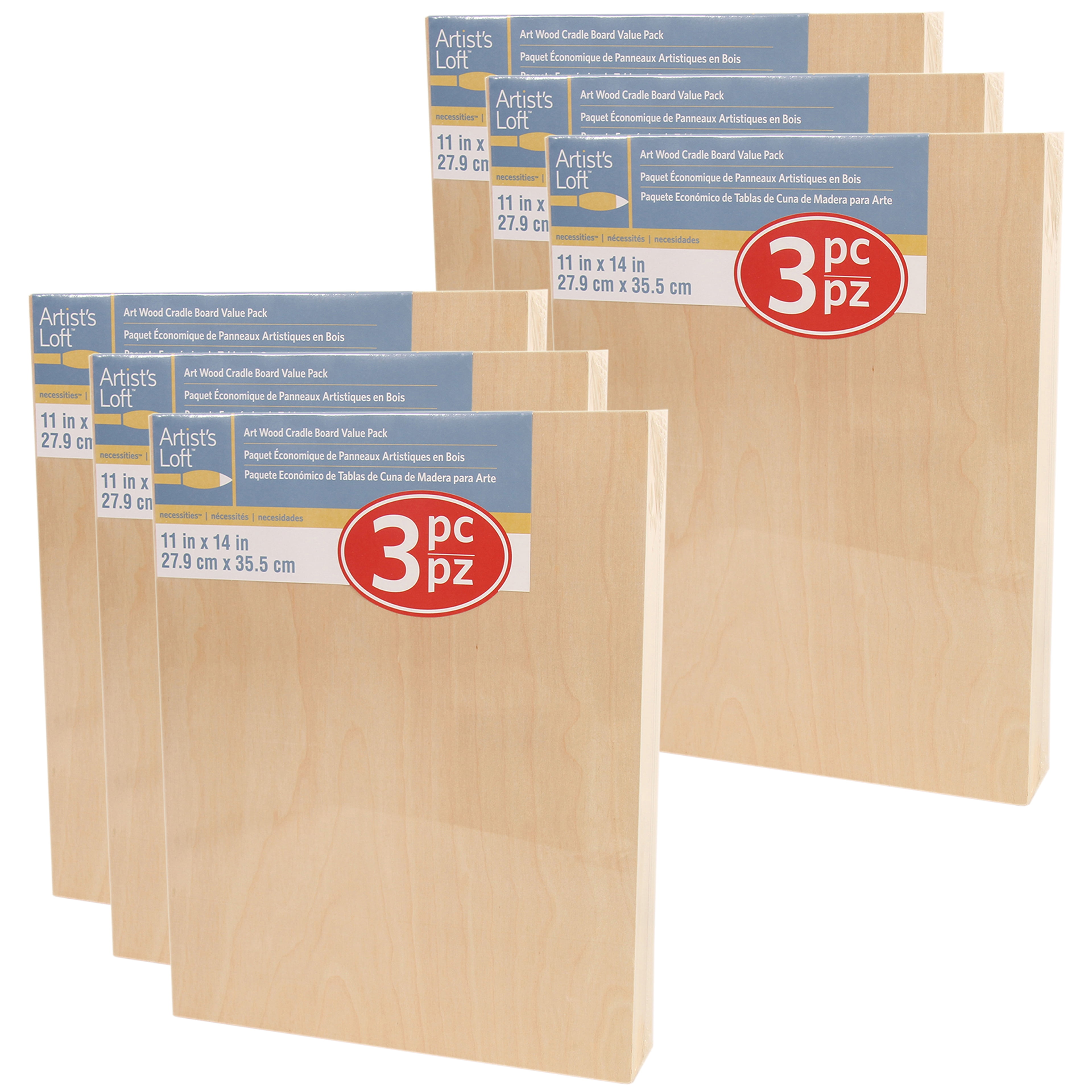 6 Packs: 3 ct. (18 total) 11" x 14" Cradled Wood Painting Panels by ...