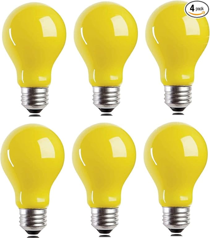 6 Packs 3W A60 LED Bug Light Bulbs Yellow LED Bulbs E26 Outdoor Bug ...