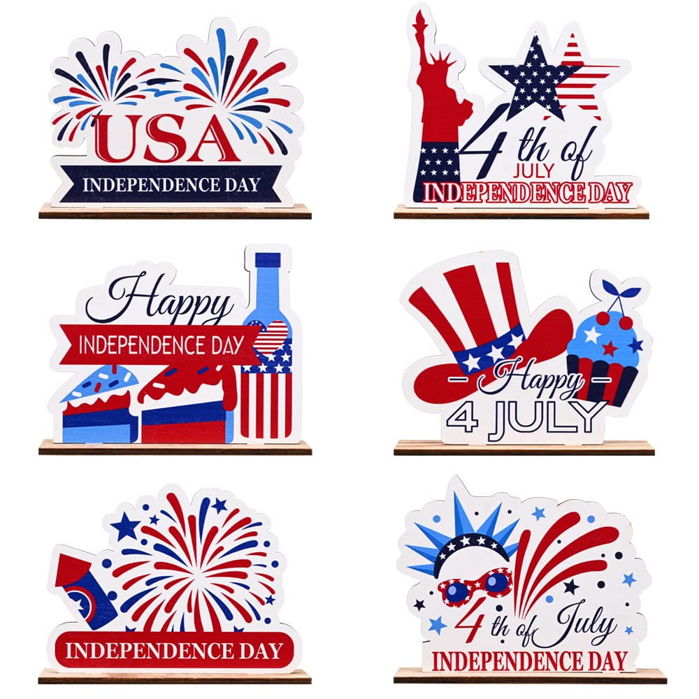 6 Packs 4thTRDN of July Decor Patriotic Memorial Day Decorations Wooden ...