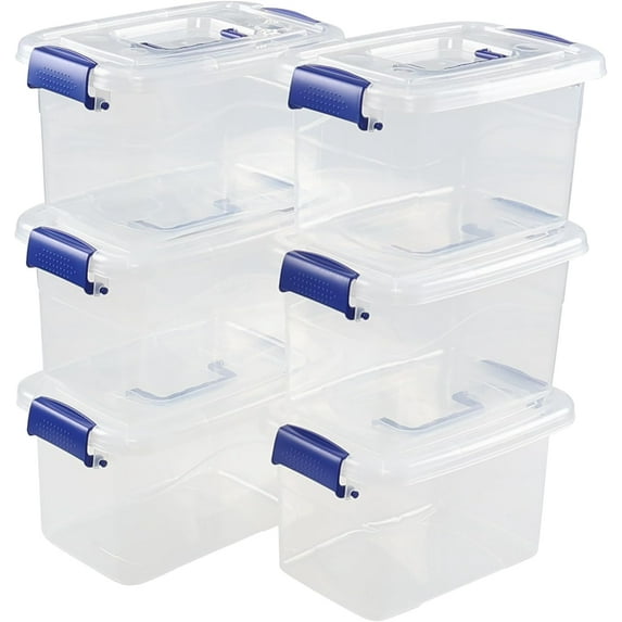 6 Packs 5 Quart Plastic Lidded Storage Bin, Clear Latching Storage ...