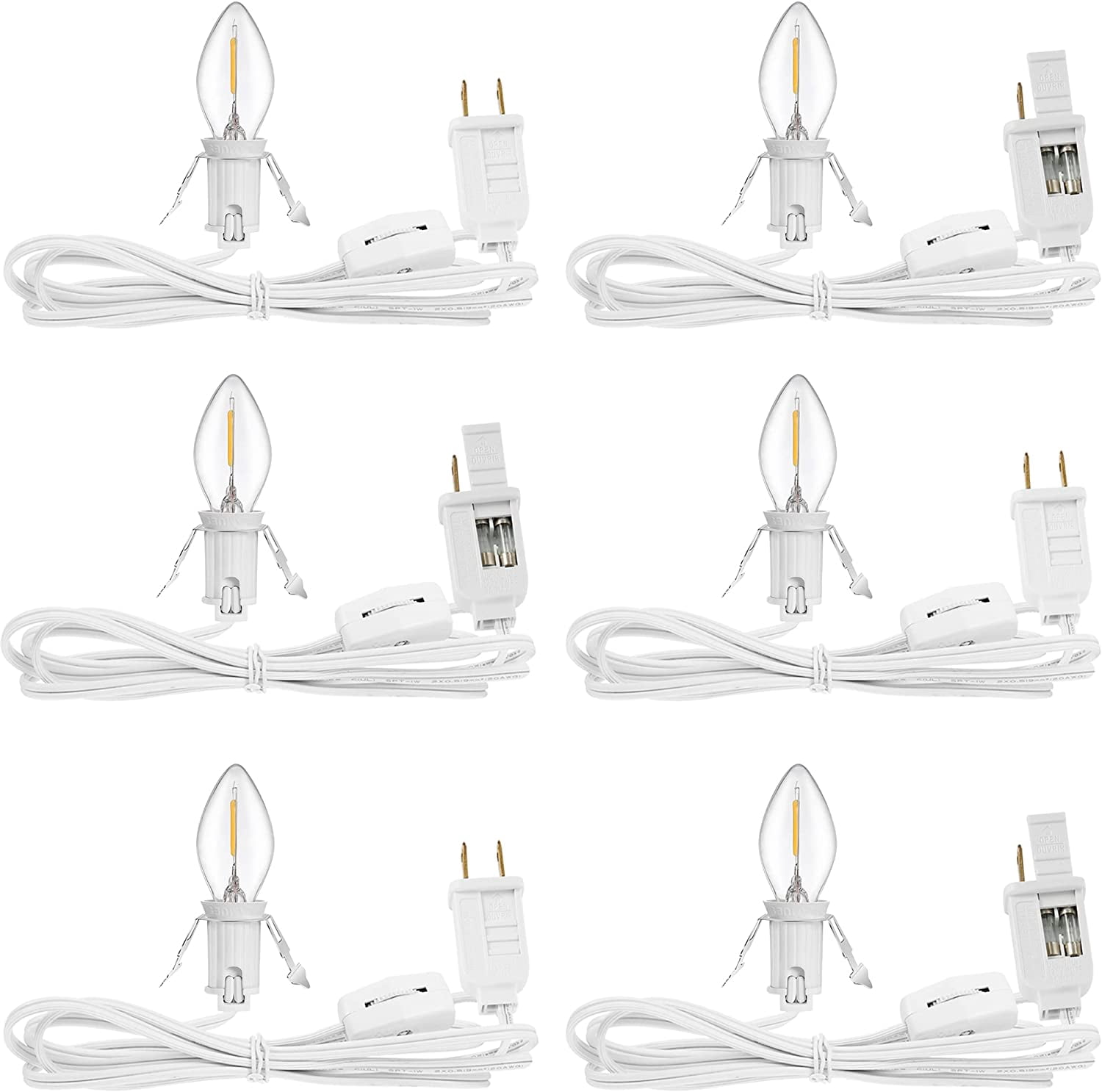 6 Packs 6ft Village Light Cord with 1W C7 LED Bulb, Salt Lamp Cord with ...
