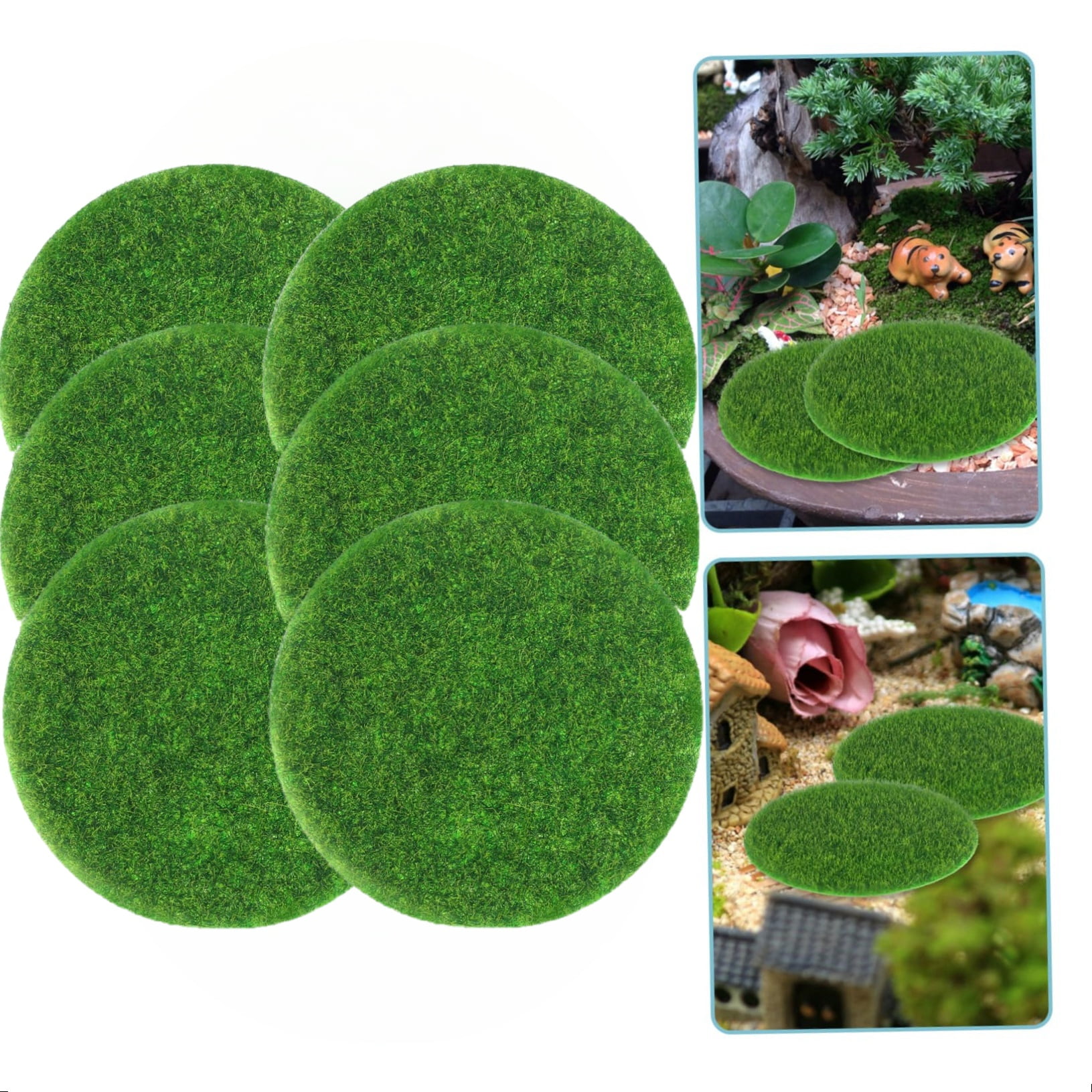 6 Packs Artificial Grass Mat 6inch Round Synthetic Garden Grass Tiles ...