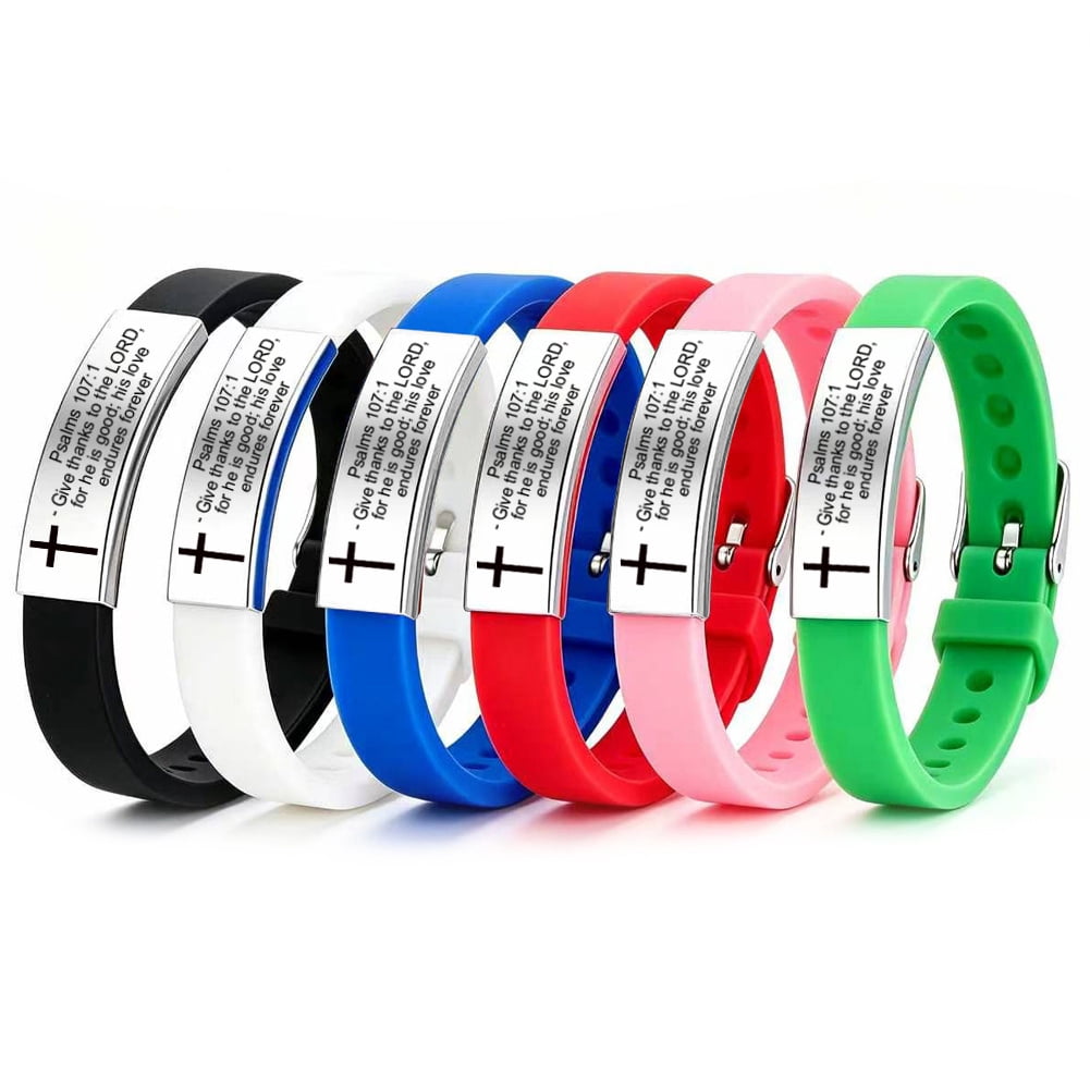 6 Packs Bible Verse Bracelets Christian Scripture Cross Psalms 107:1 ...