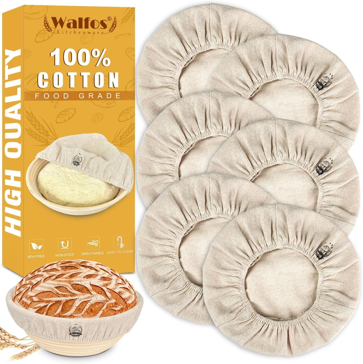 6 Packs Bread Basket Liner Cloth 9 inch round bread proofing basket ...
