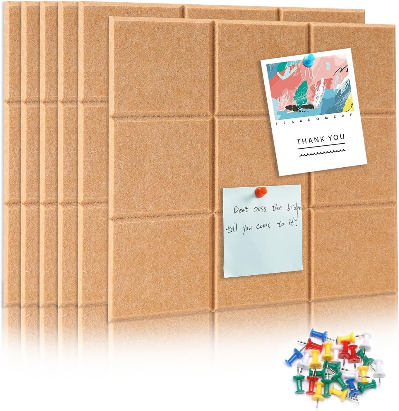 6 Packs Brown Cork Board Felt Board Tiles, Bulletin Board 12"X12" with ...