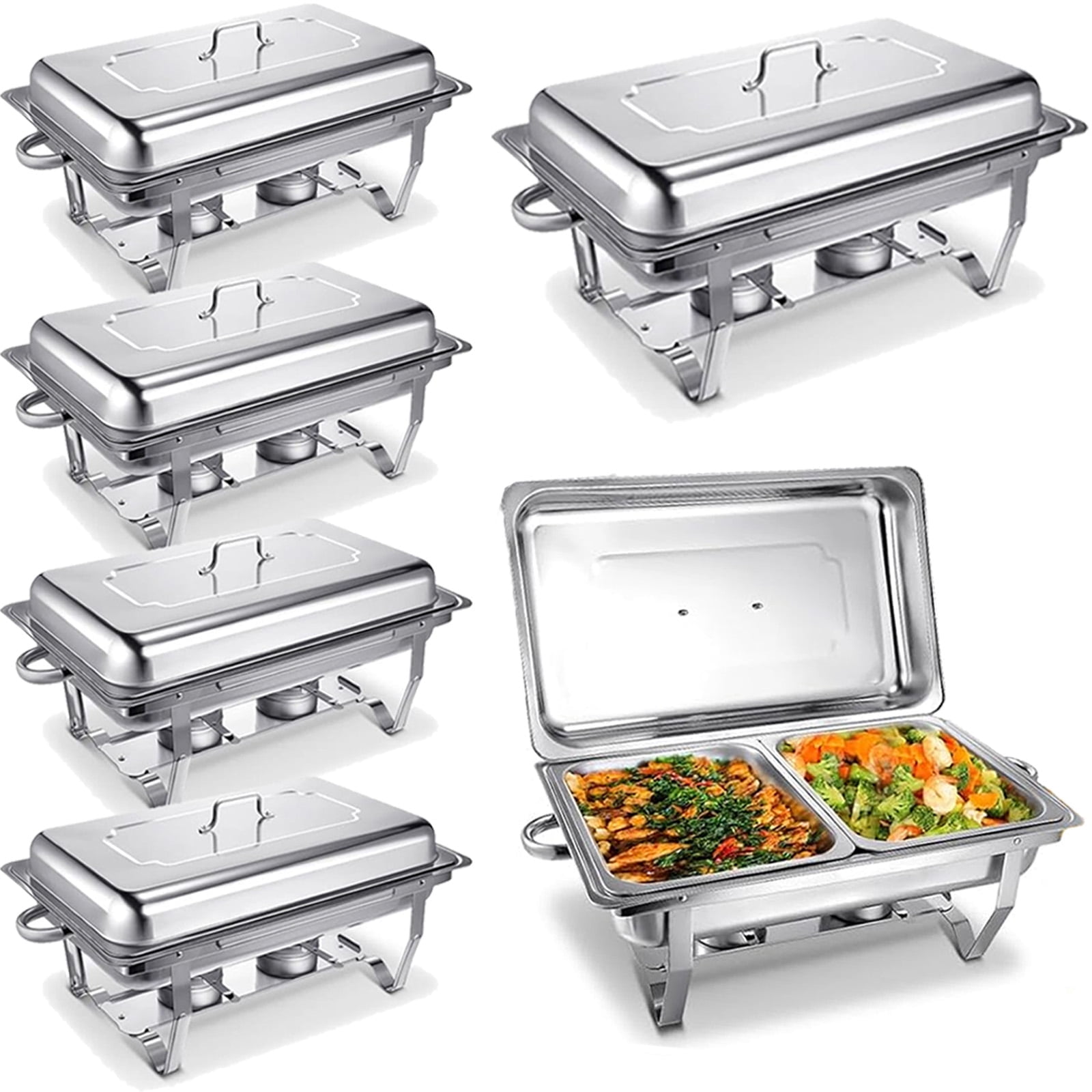 6 Packs Chafing Dishes Buffet Set, Lid 6/8 QT Stainless Steel Foldable ...