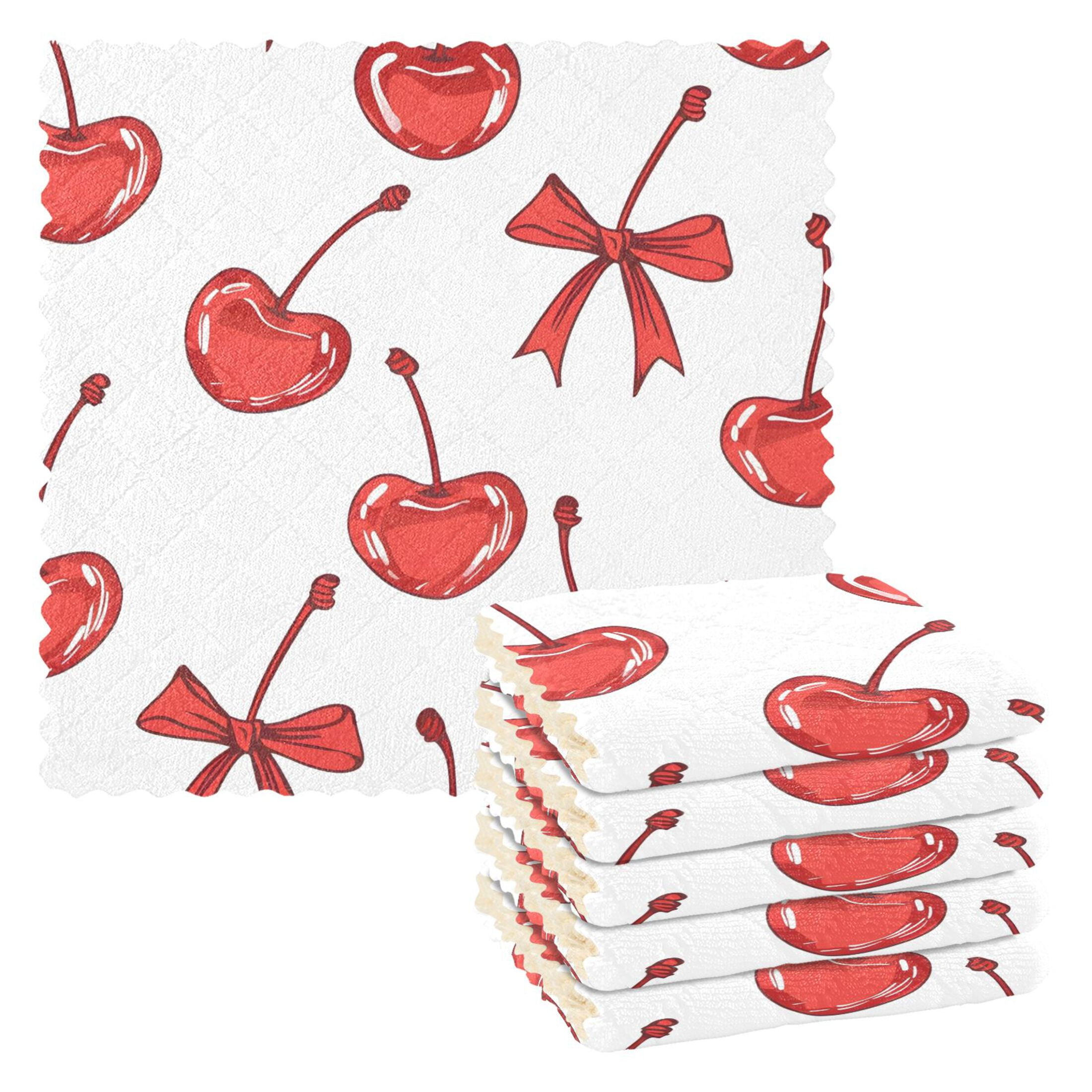 6 Packs Cherry and Bow Kitchen Dish Towels Soft Absorbent Dish Cloths ...