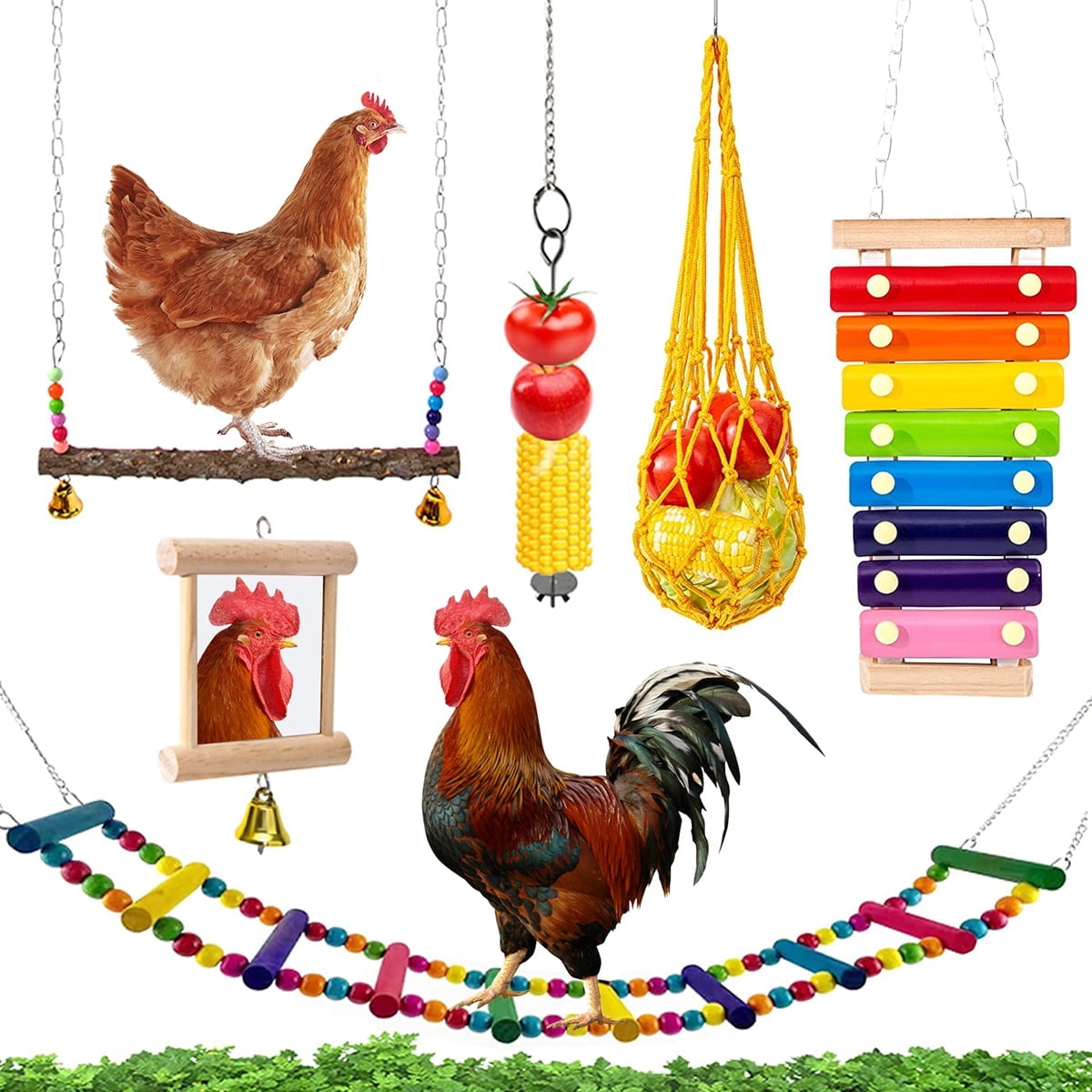 6 Packs Chicken Toys Set,Chicken Swing Toys for Coop,Chicken Xylophone ...