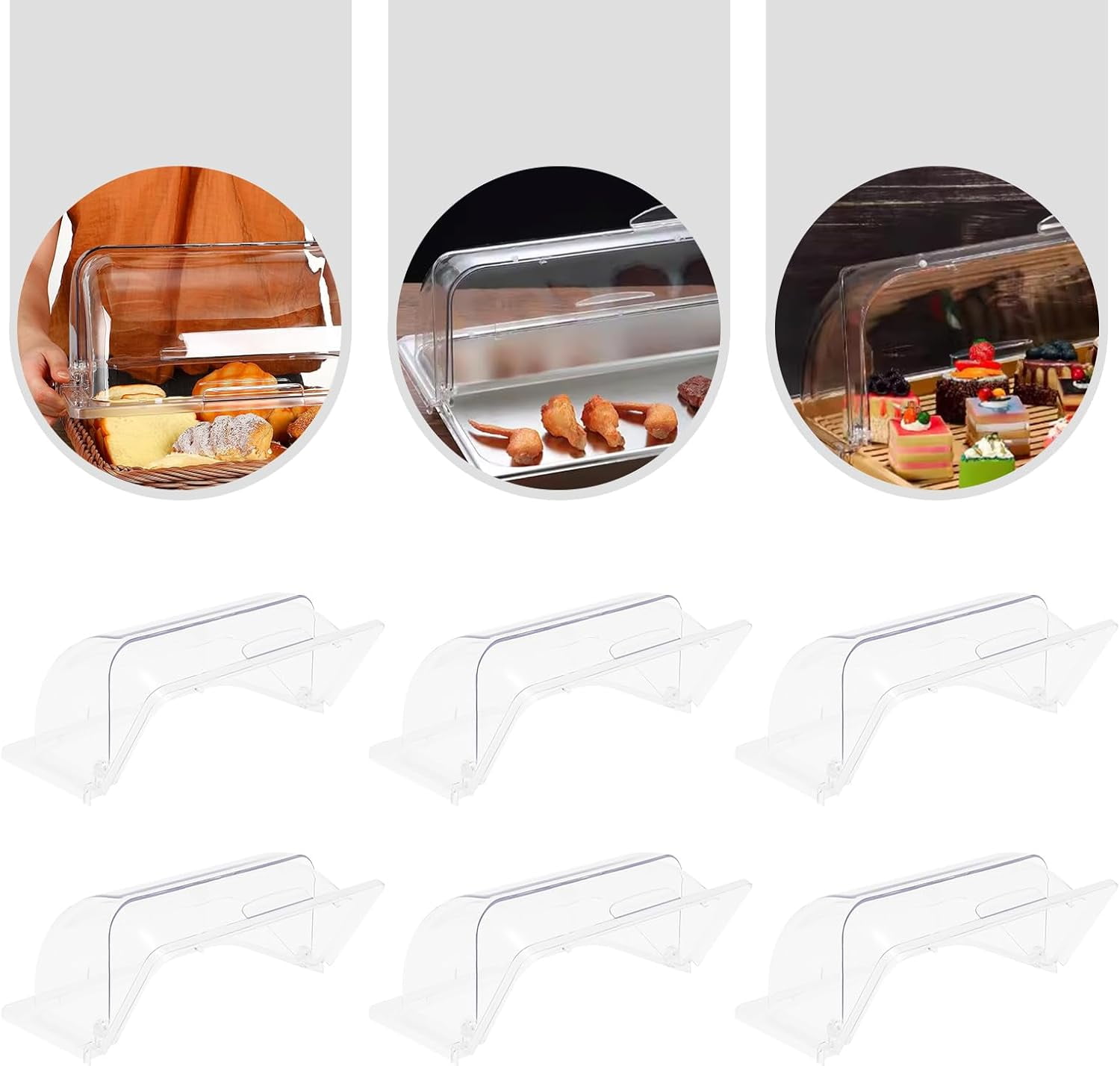 6 Packs Clear Chafing Dish Covers, 1/2 Size Roll Top Chafing Lid Clear ...