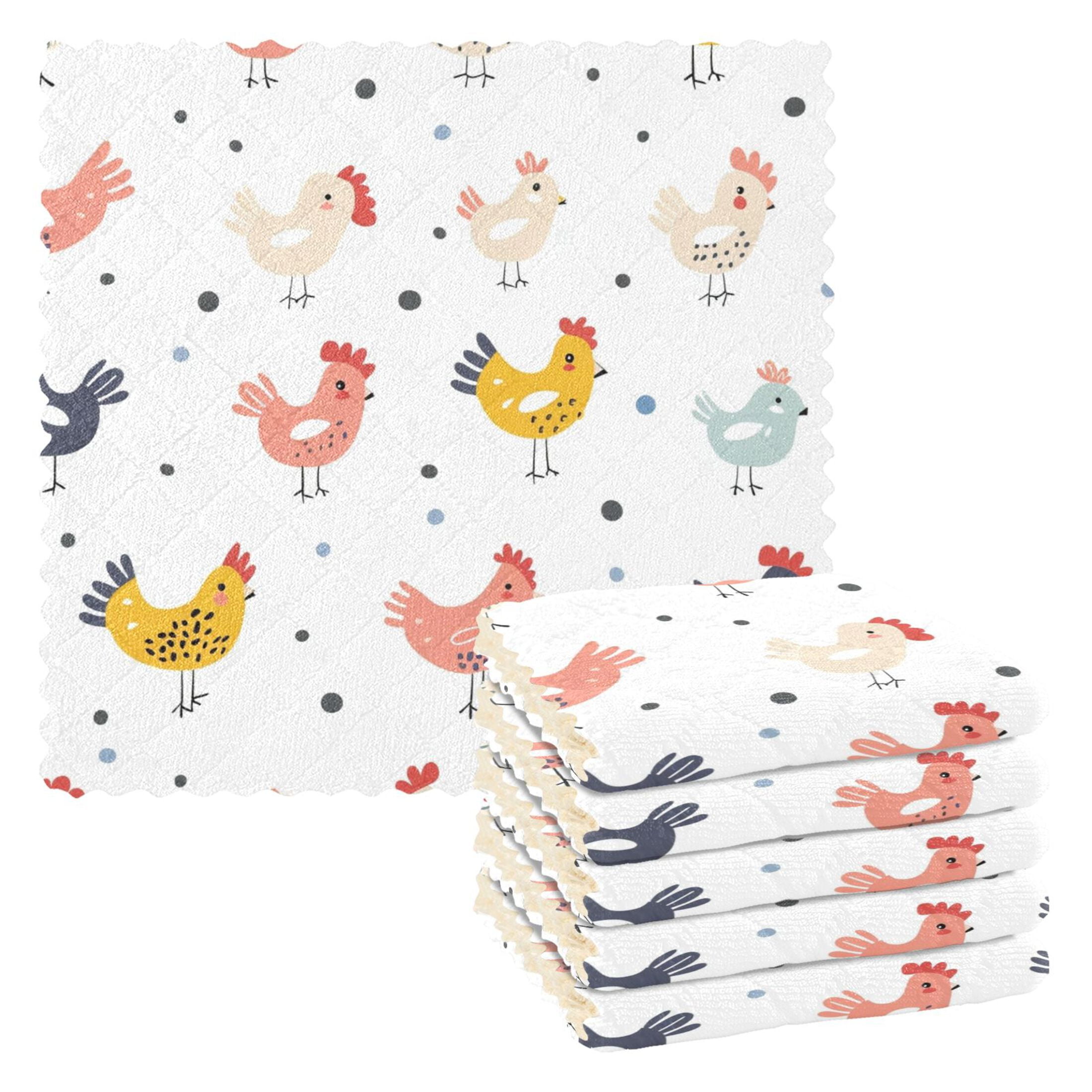 6 Packs Cute Chicken and Dots Kitchen Dish Towels Soft Absorbent Dish ...