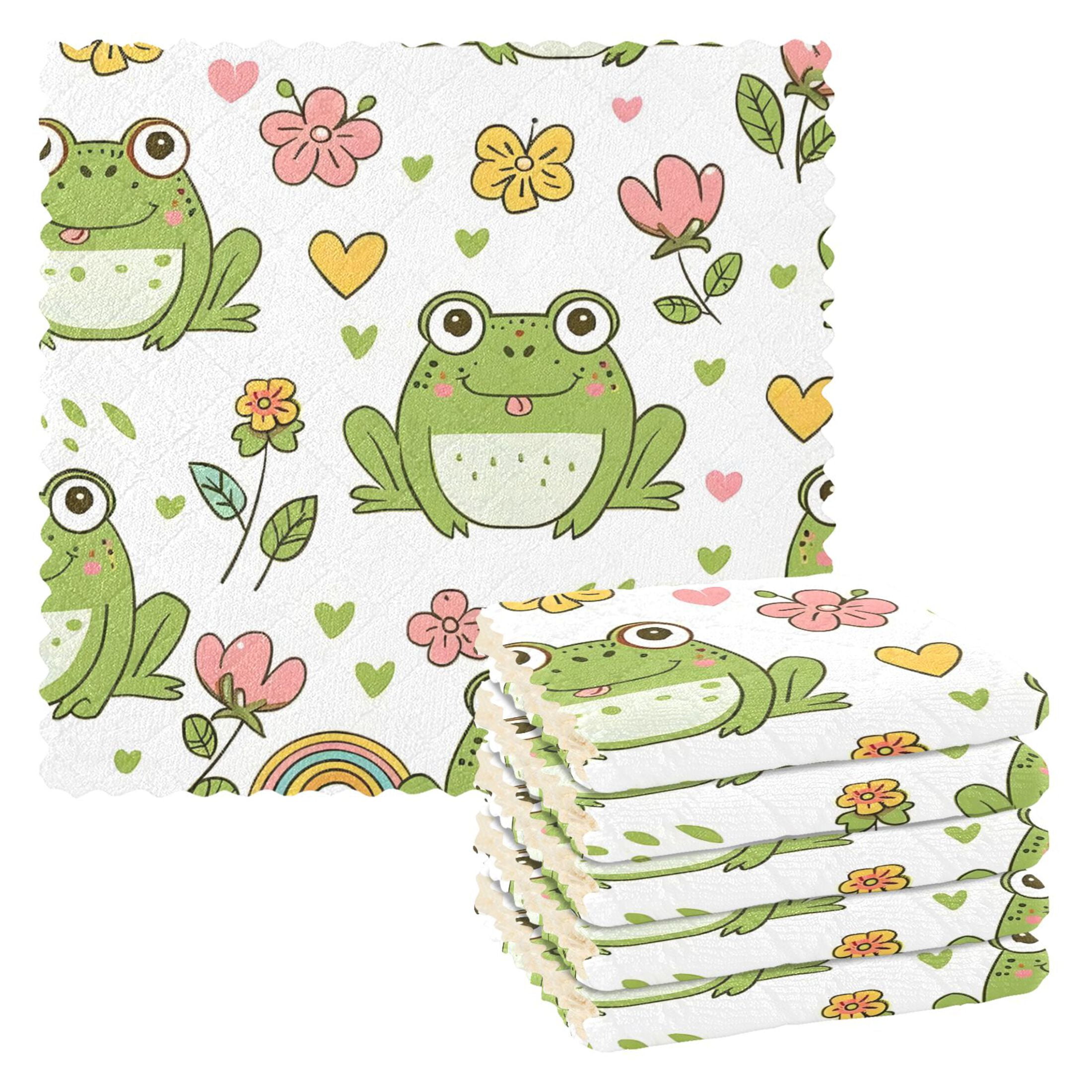 6 Packs Cute Frog Flower Rainbow Kitchen Dish Towels Soft Absorbent ...