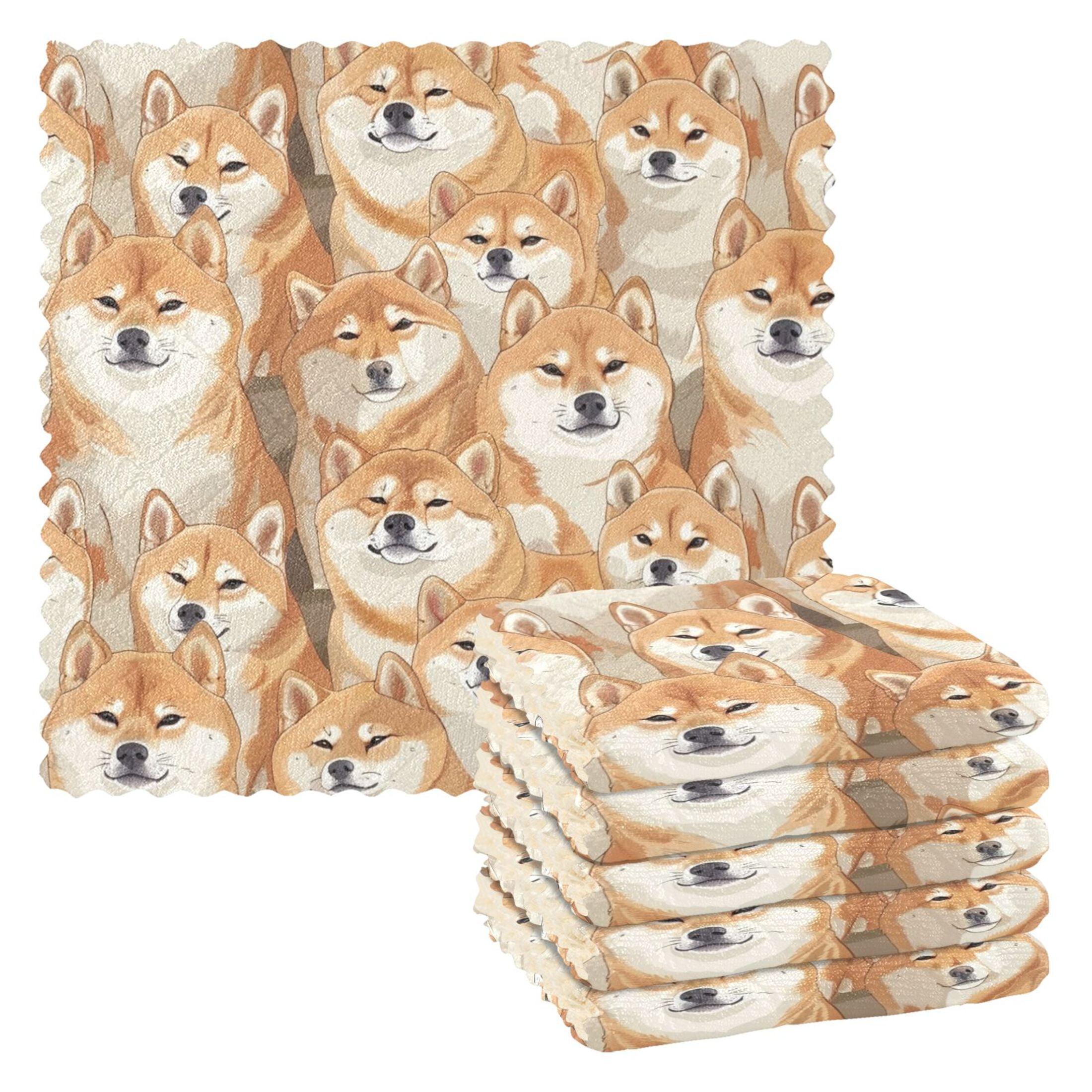 6 Packs Cute Shiba Inu Dogs Kitchen Dish Towels Soft Absorbent Dish ...