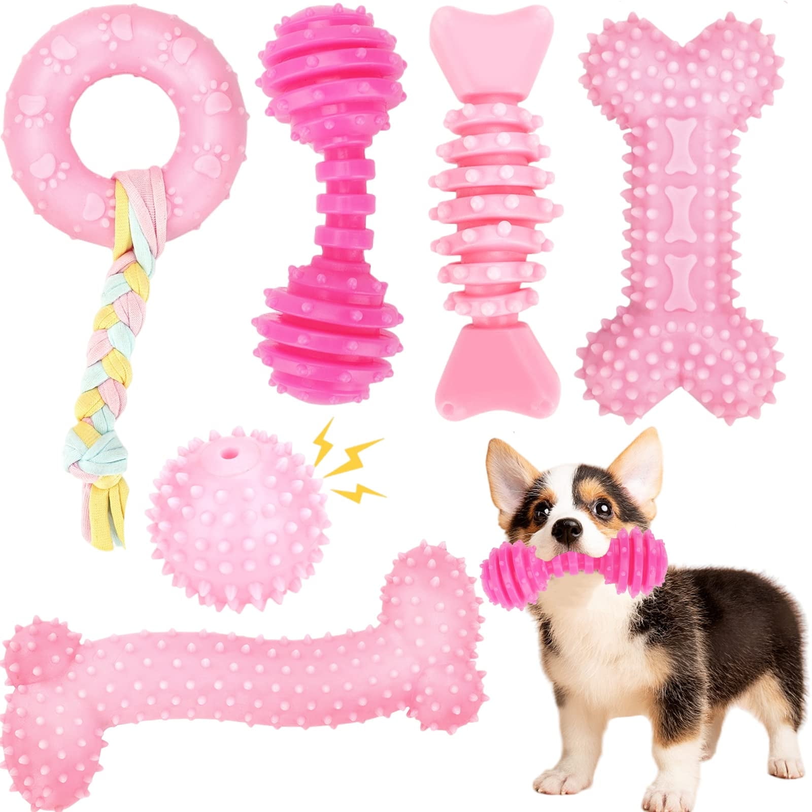 6 Packs Dog Chew Toys for Puppy, Cute Pink Small Dog Toys, Teething ...