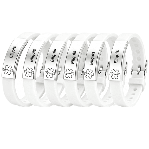6 Packs Eliquis Medical Alert Bracelets for Men Women,Adjust Silicone ...