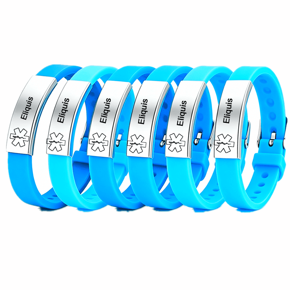 6 Packs Eliquis Medical Alert Bracelets for Men Women,Adjust Silicone ...