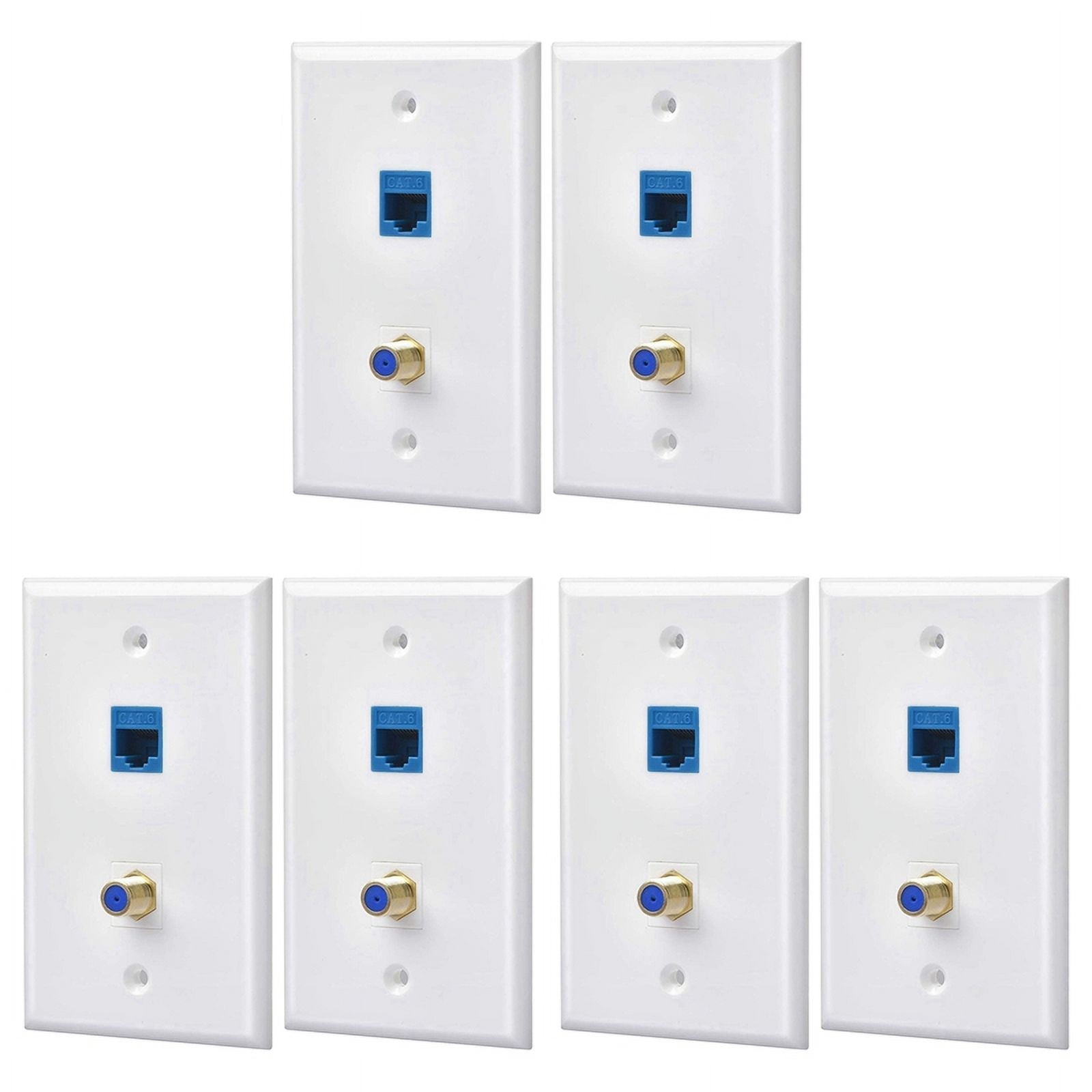 6 Packs Ethernet Coax Wall Plate Outlet with 1 Cat6 Port and 1 Gold ...