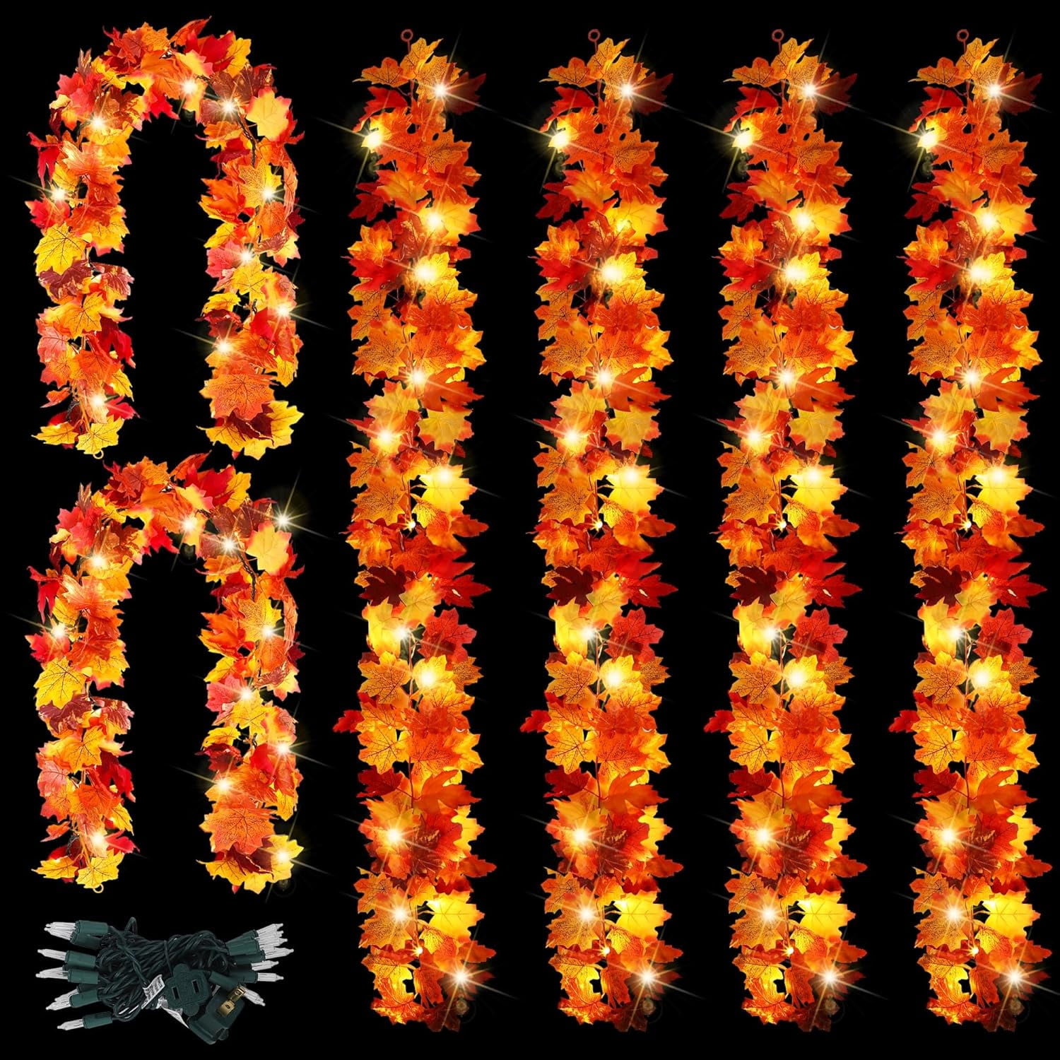 6 Packs Fall Decor Fall Maple Leaves Garland with Lights 5.8ft ...