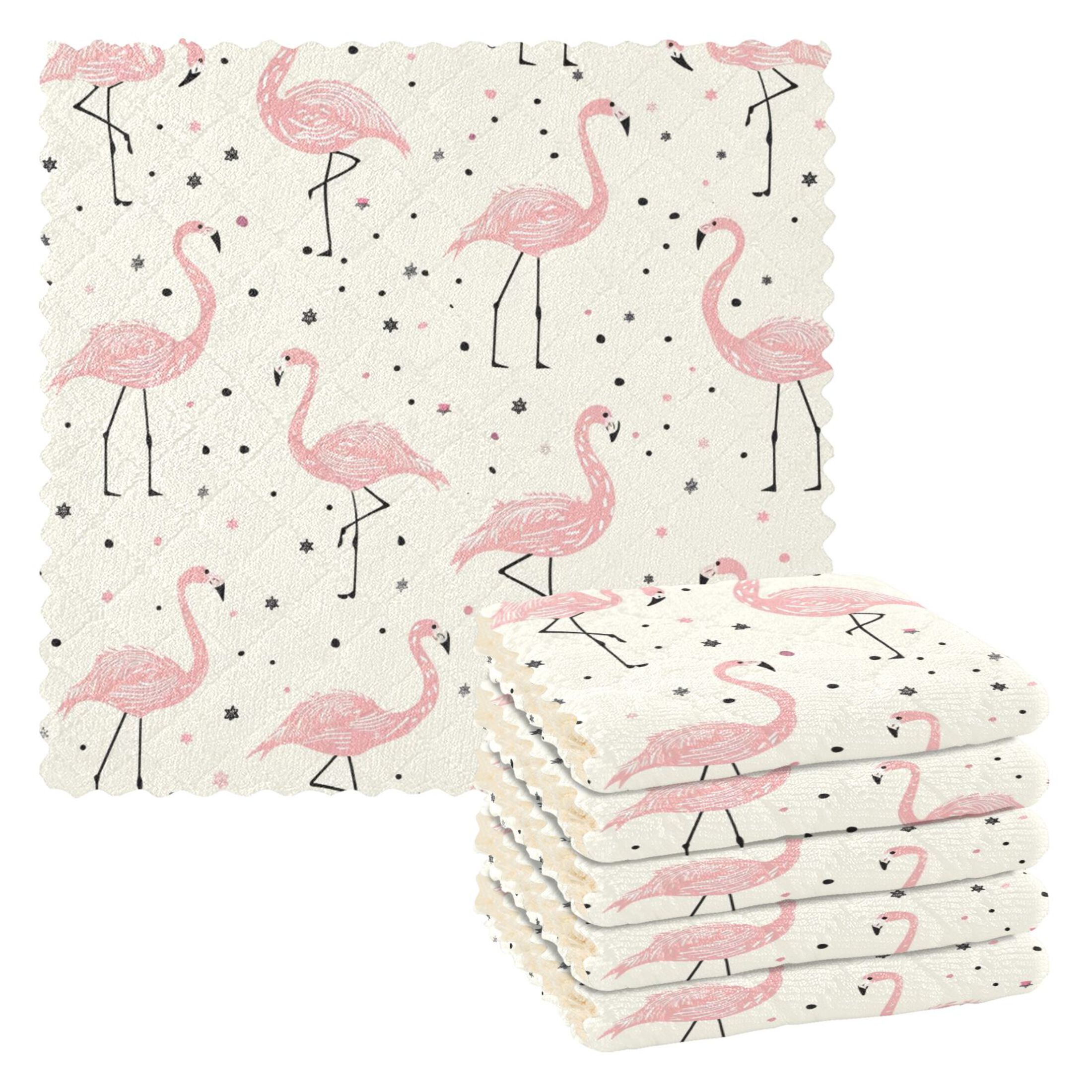 6 Packs Flamingo with Polka Dots Kitchen Dish Towels Soft Absorbent ...