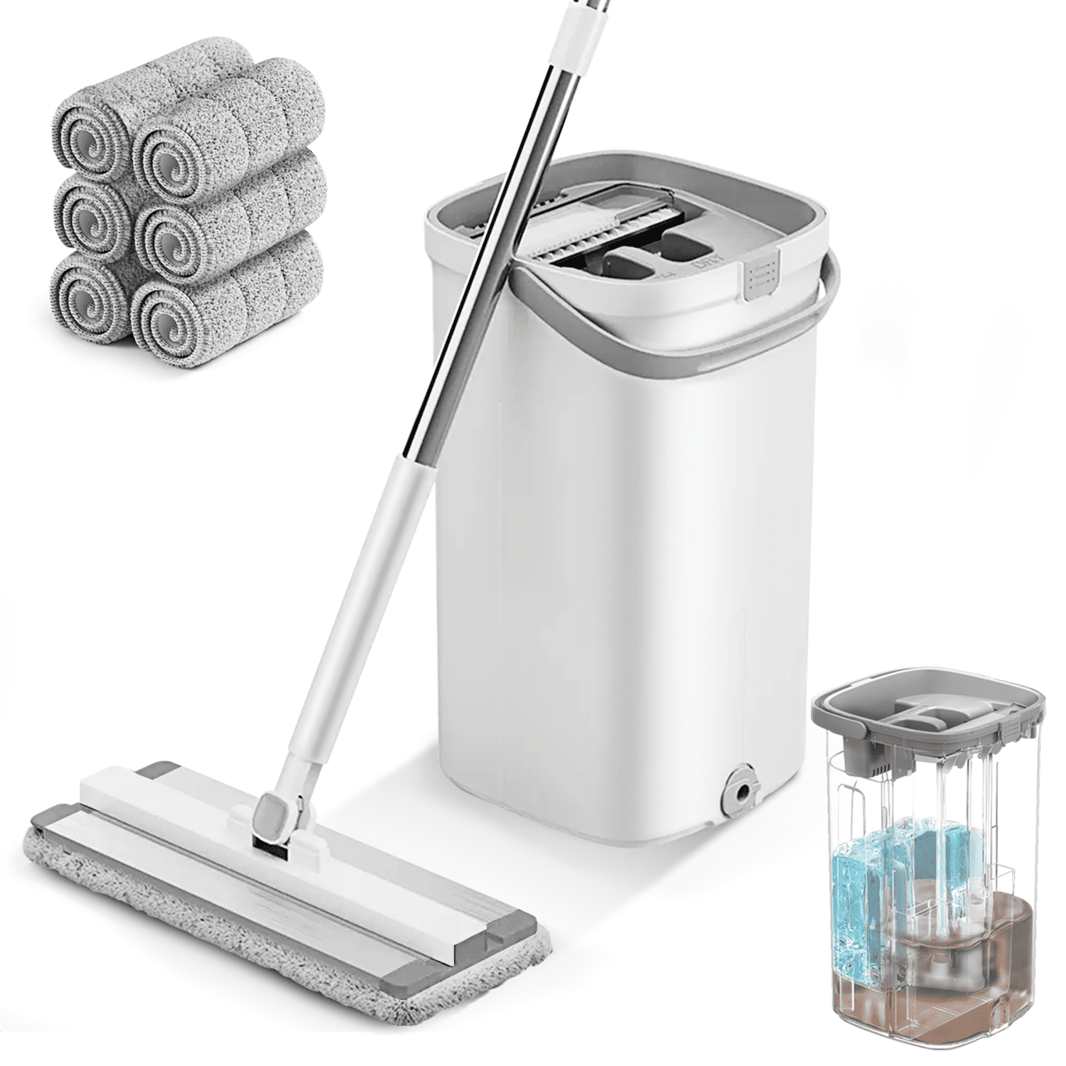 6 Packs Flat Spin Mop and Bucket Set with Wringer ,System of Separates ...