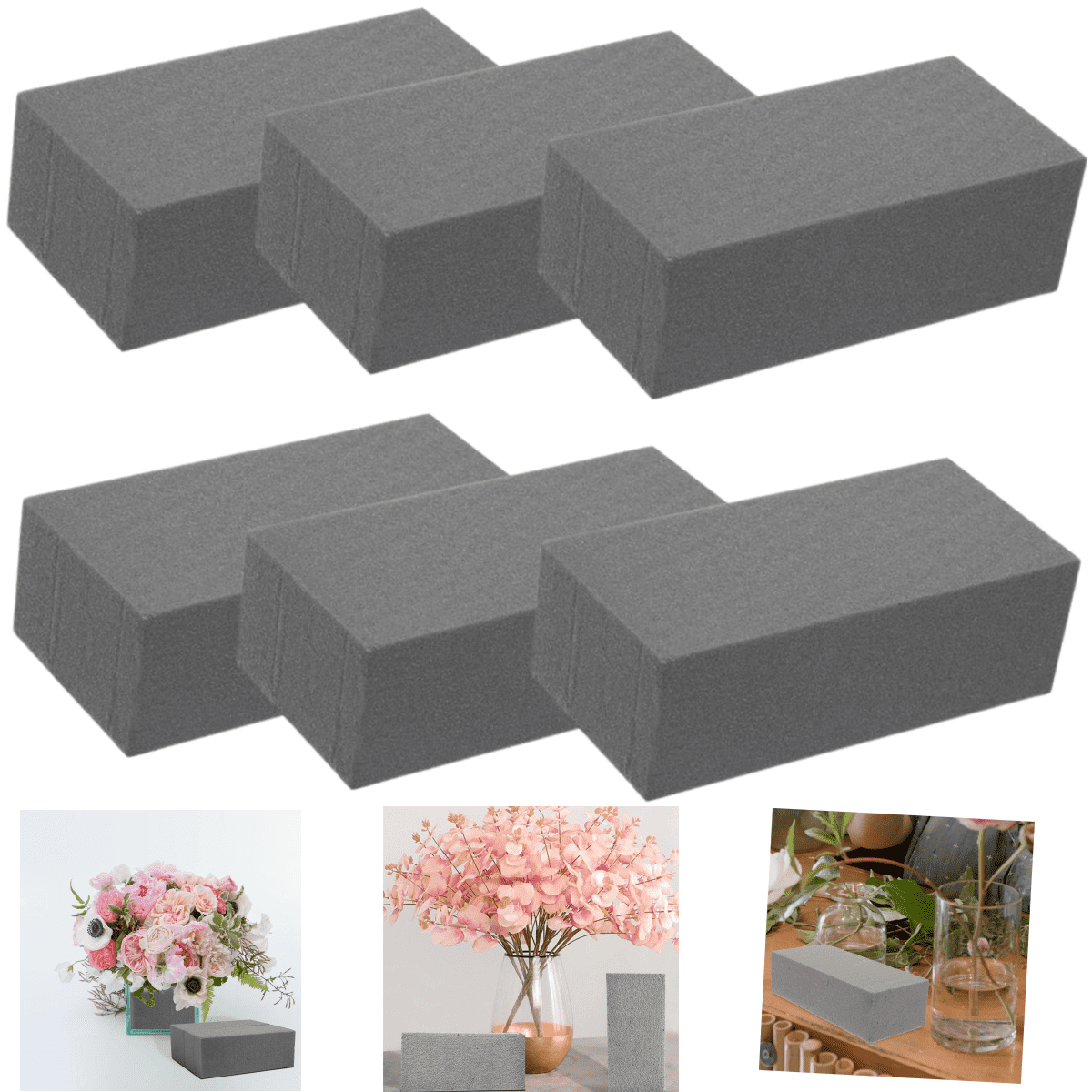 6 Packs Floral Foam Blocks，8.9" L x 4.1" W x 2.7" H Large Dry Floral ...