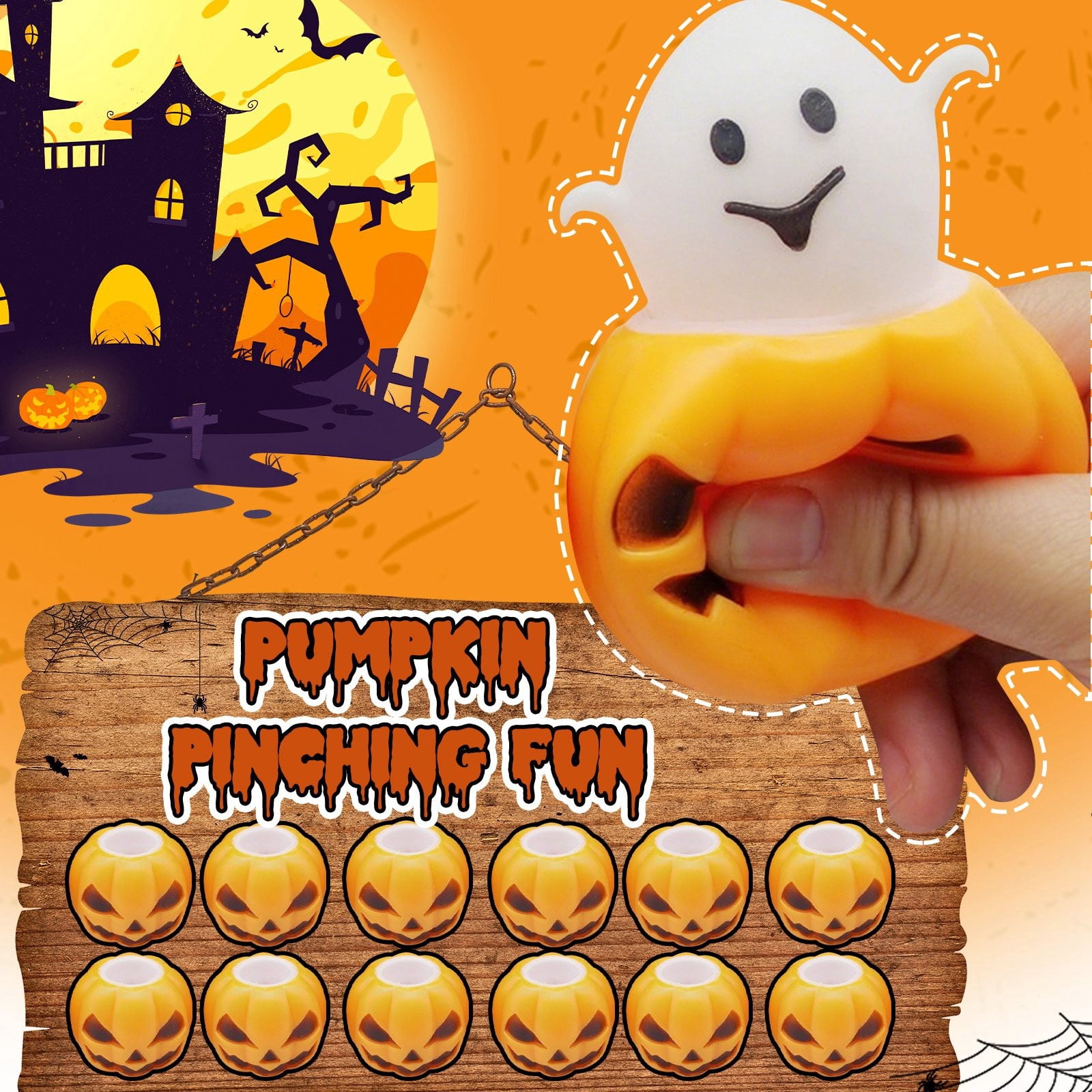 6 Packs Halloween Sensory Toys, Pumpkin Squeeze Balls & Ghost Fidget ...