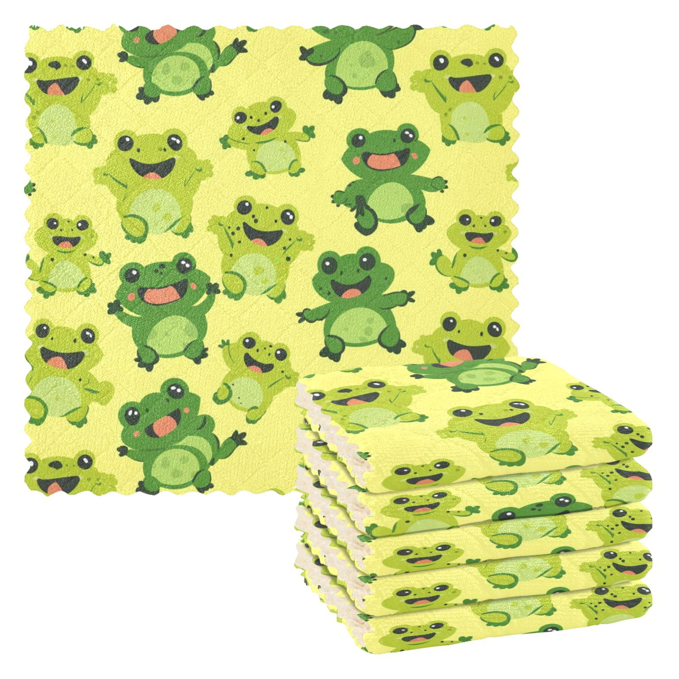 6 Packs Happy Cute Frogs Kitchen Dish Towels Soft Absorbent Dish Cloths ...