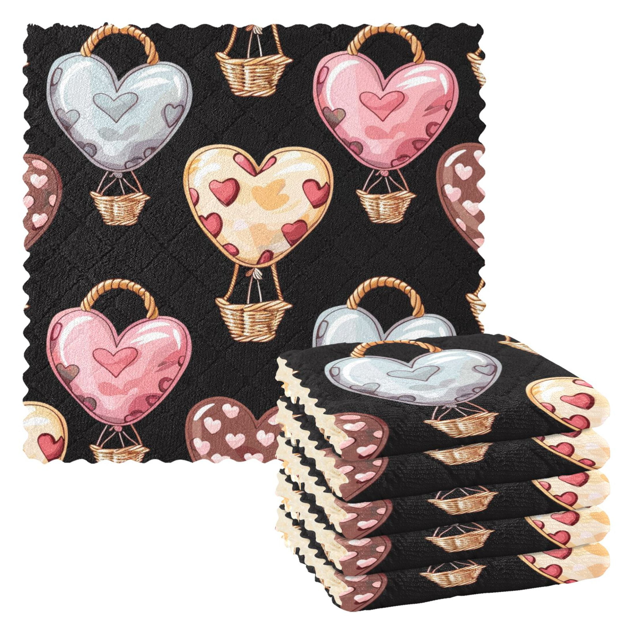 6 Packs Heart Shape Balloon Kitchen Dish Towels Soft Absorbent Dish ...