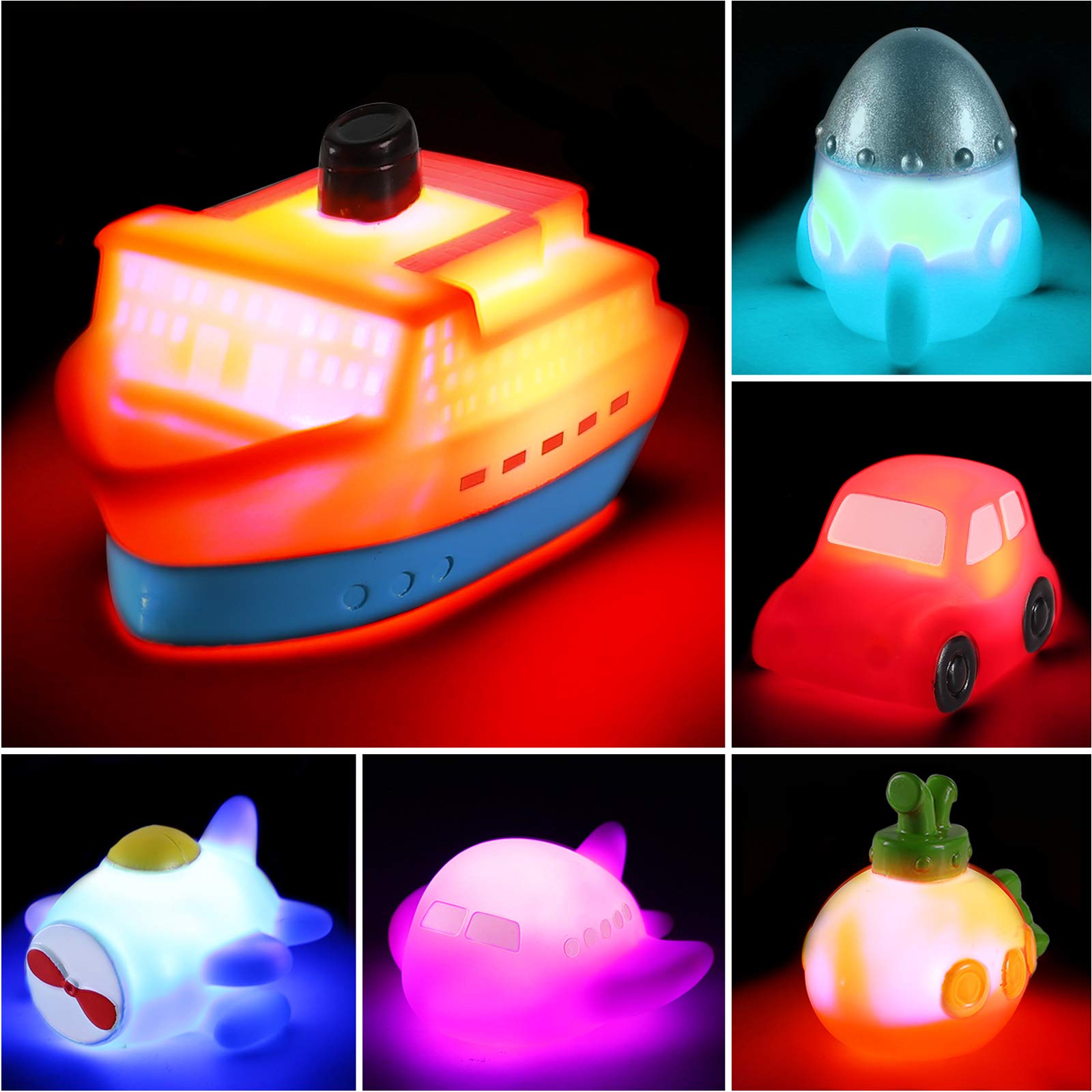 6 Packs No Hole MMF7 Boat Bath Toy Set, up Changing Color in Water ...