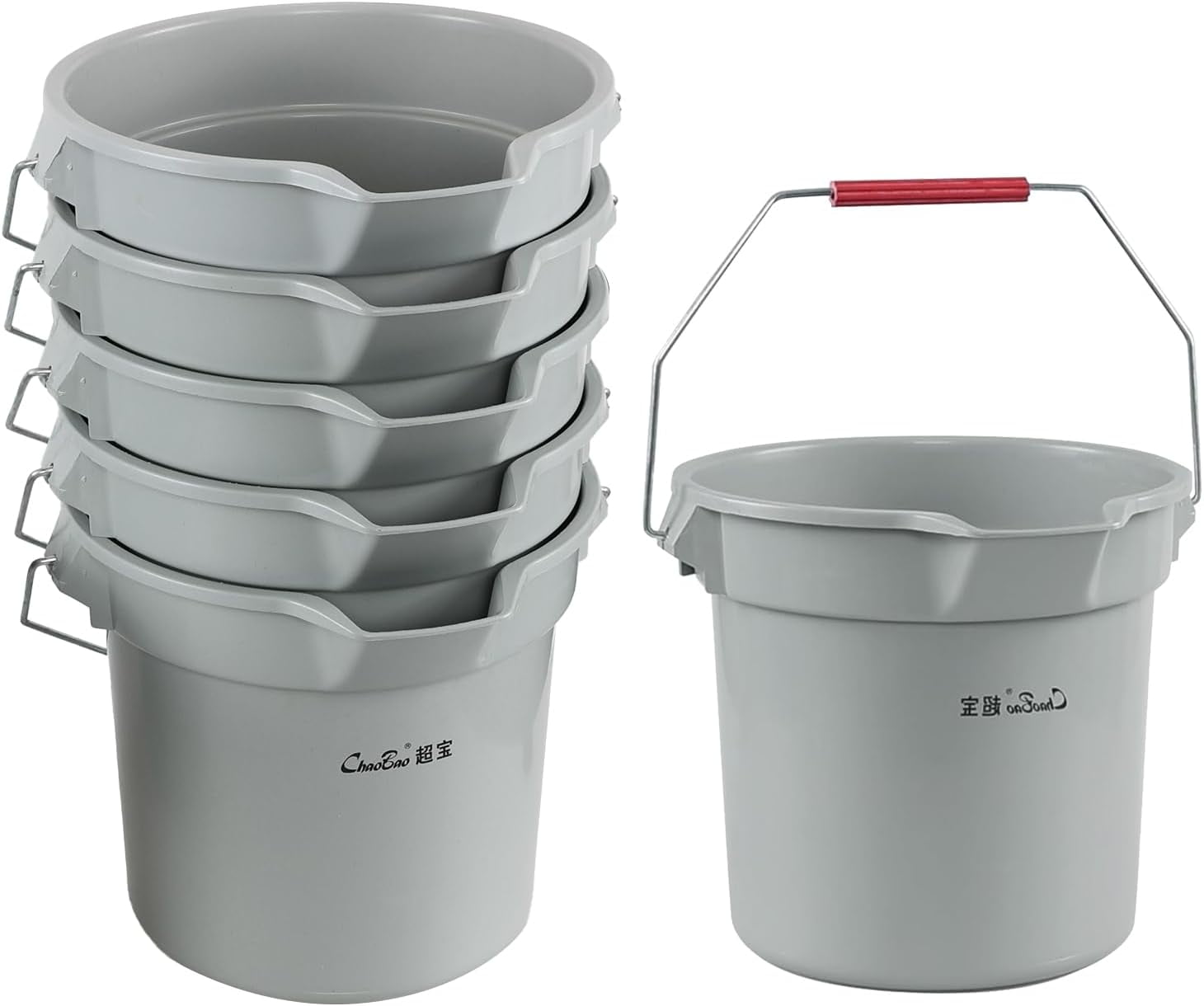 6 Packs Industrial Round Utility Pail with Handle, Commercial Utility ...