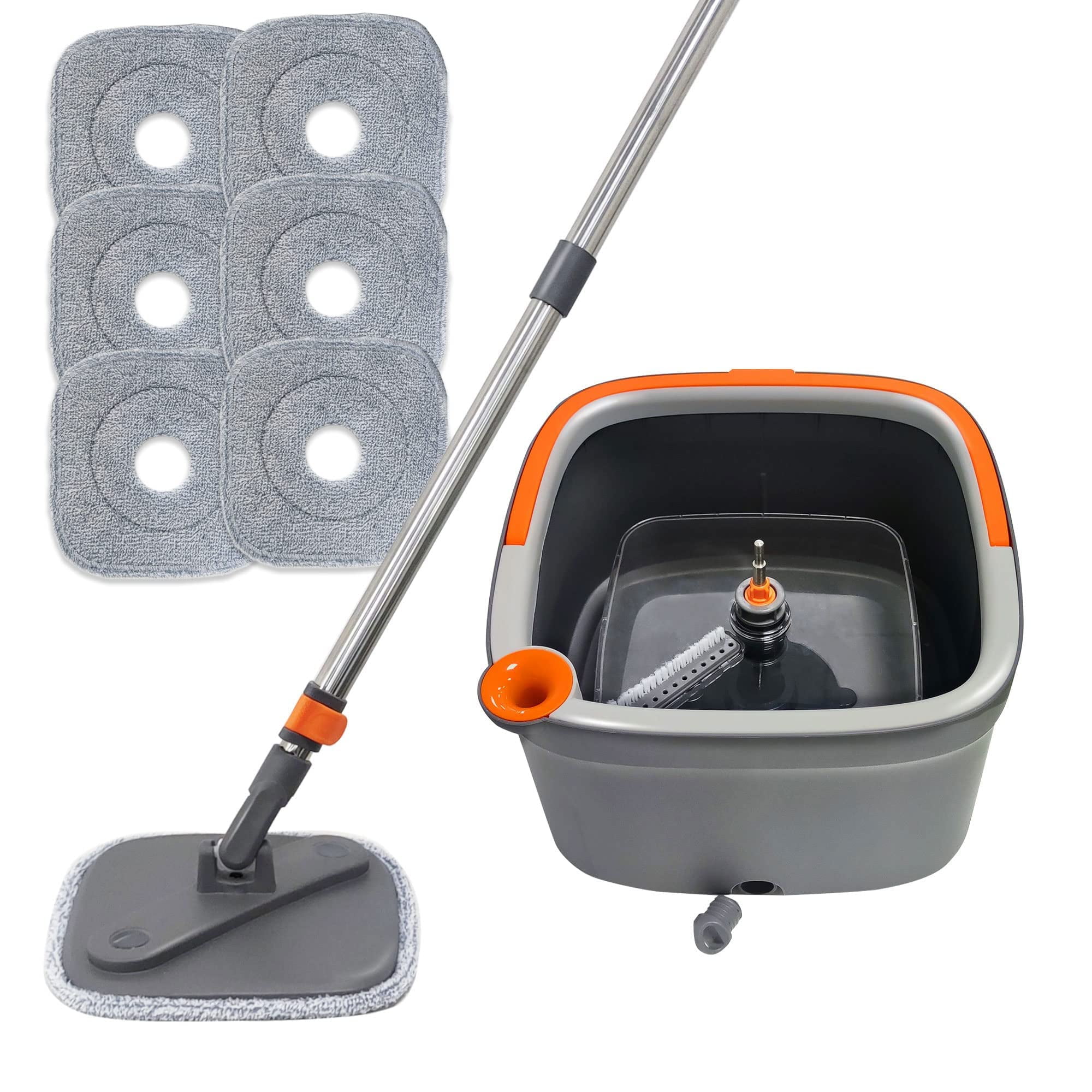 KZKR 6 Packs Easy Handle Spin Mop and Bucket Set, Self Wringing 360 ...