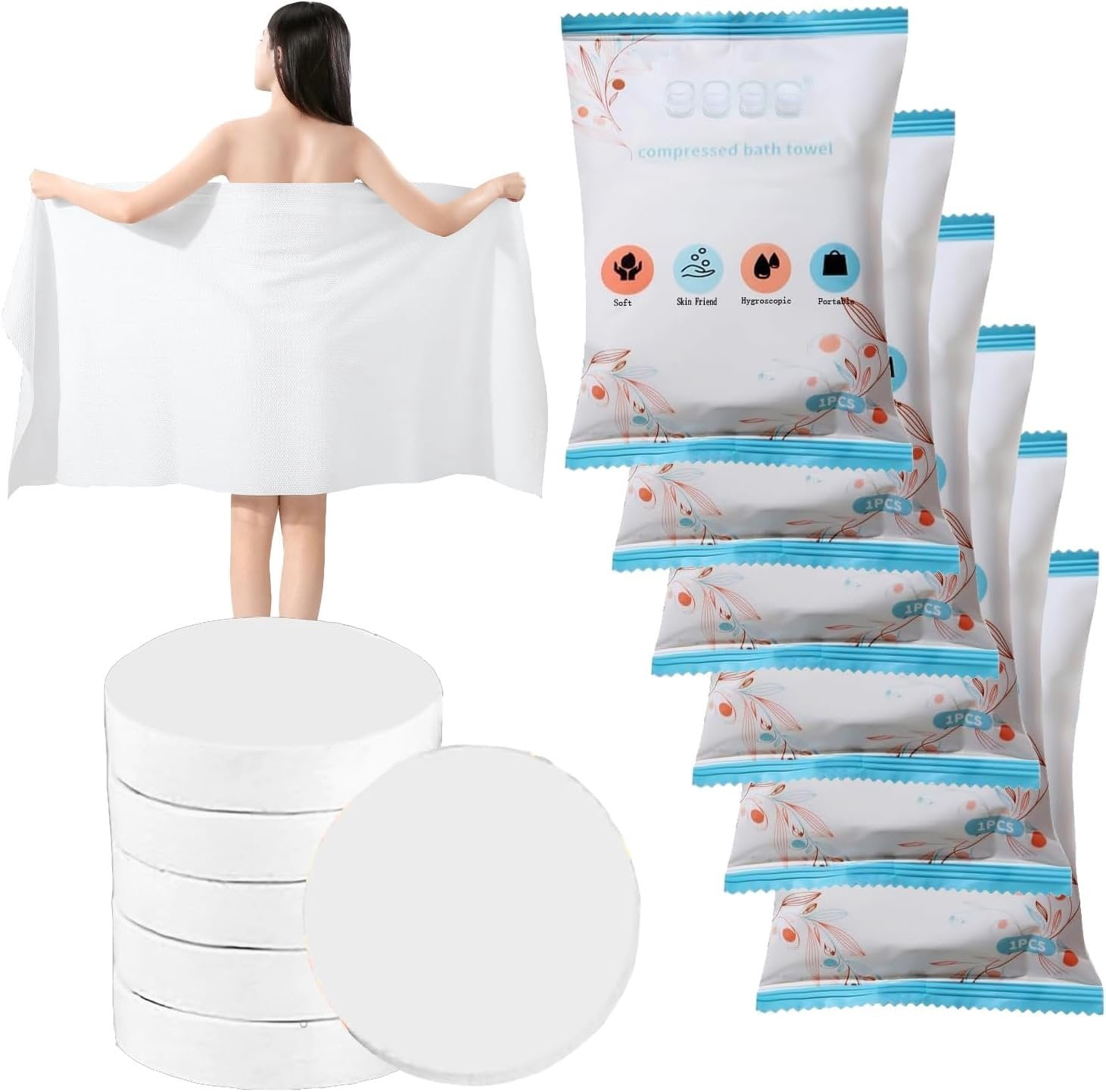 6 Packs Large Compressed Towel 56'' x 28'' Disposable Bath Towels ...