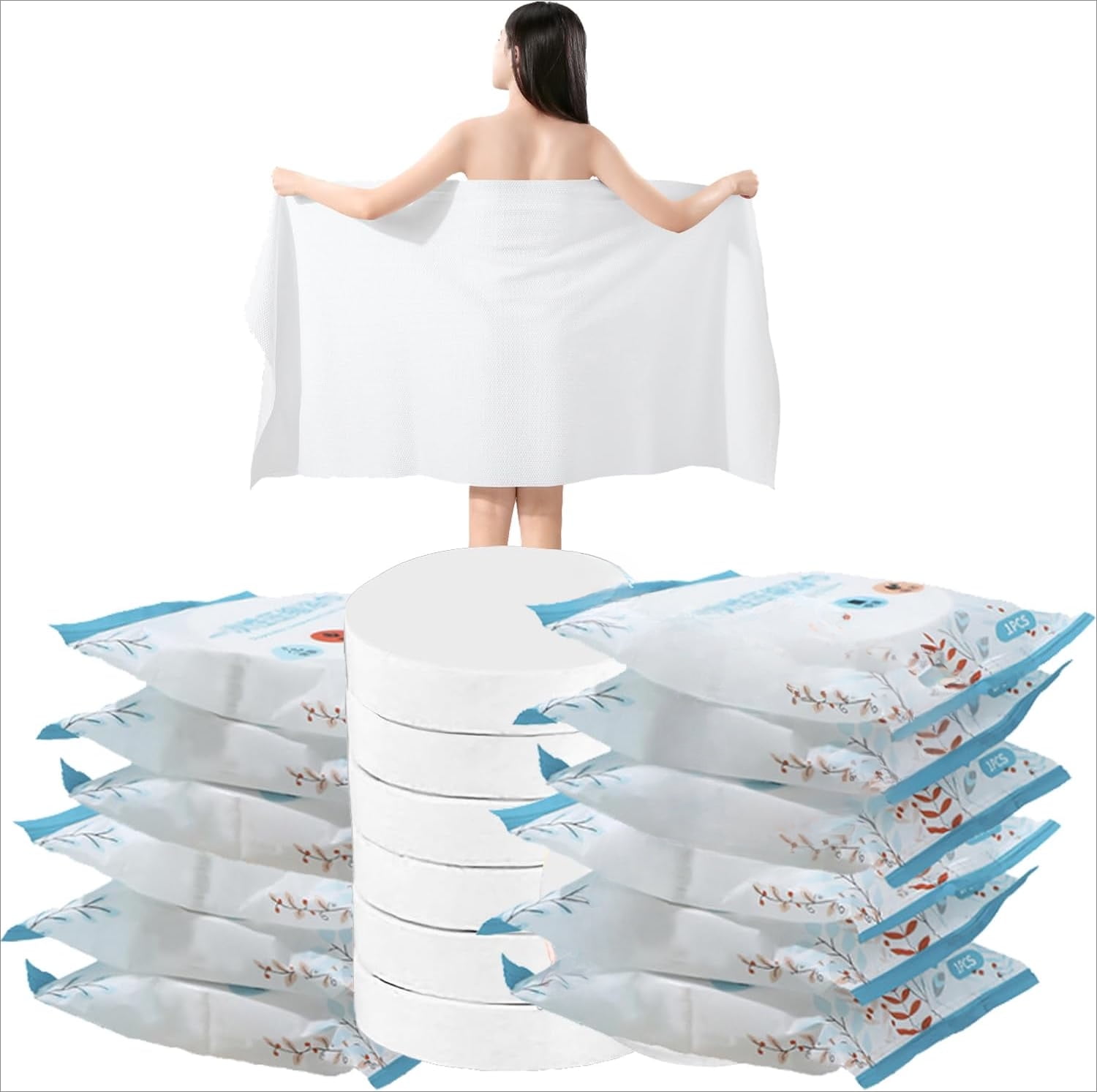 6 Packs Large Compressed Towel 56'' x 28'' Disposable Cotton Bath ...