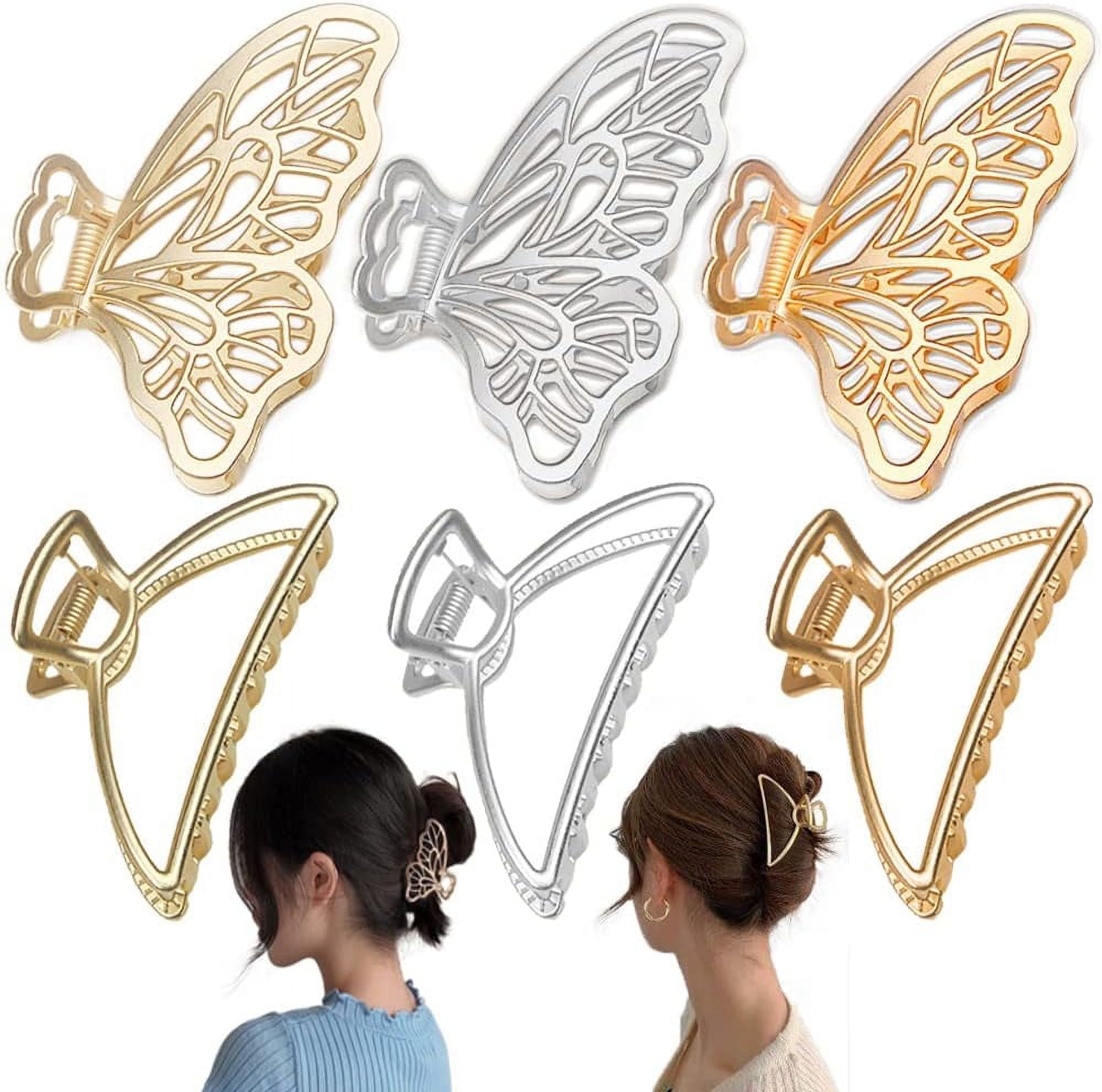 6 Packs Large Metal Hair Claw Clips, Butterfly Lady Thick Hair Catch ...