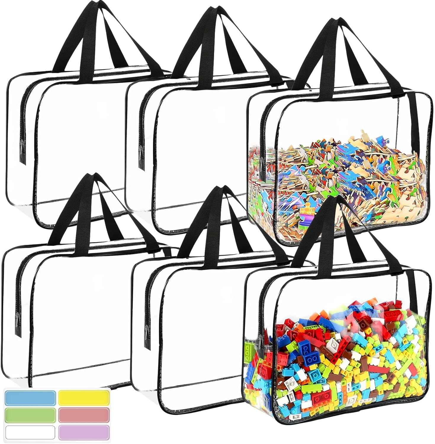 6 Packs Large Toy Storage Bags with Labels, Reusable Clear PVC Board ...